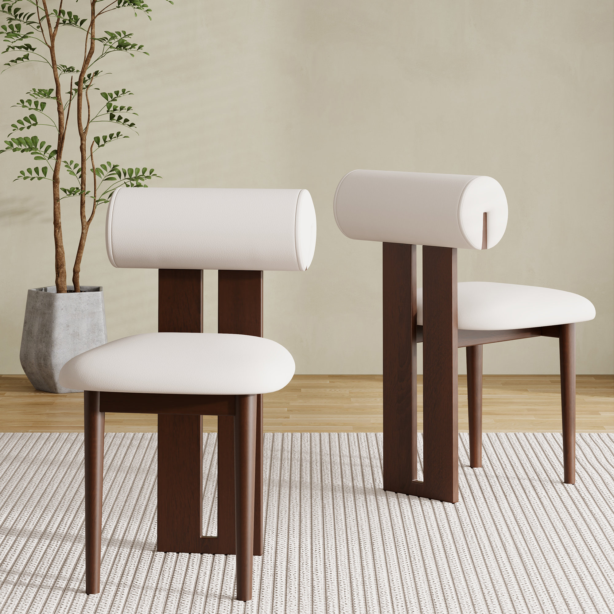Hokku Designs Mid-Century Ash Dining Chairs, Brown Solid Wood Legs, Not ...