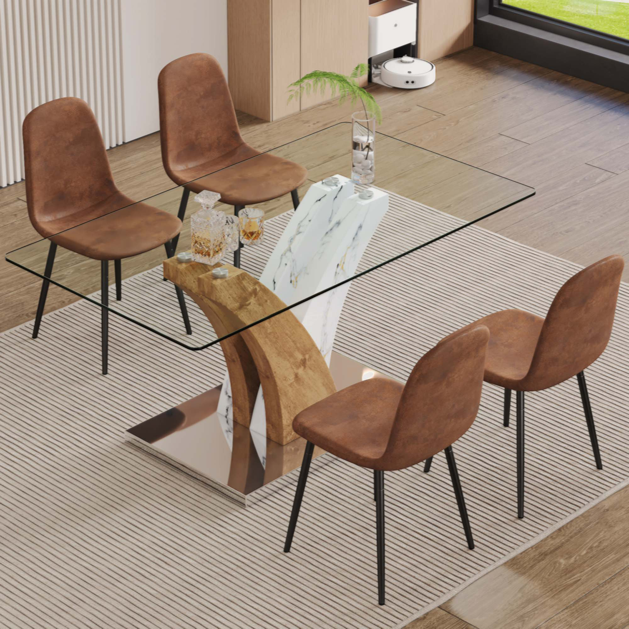 David Table And Chair Set.Modern Dining Table, Tempered Glass ...