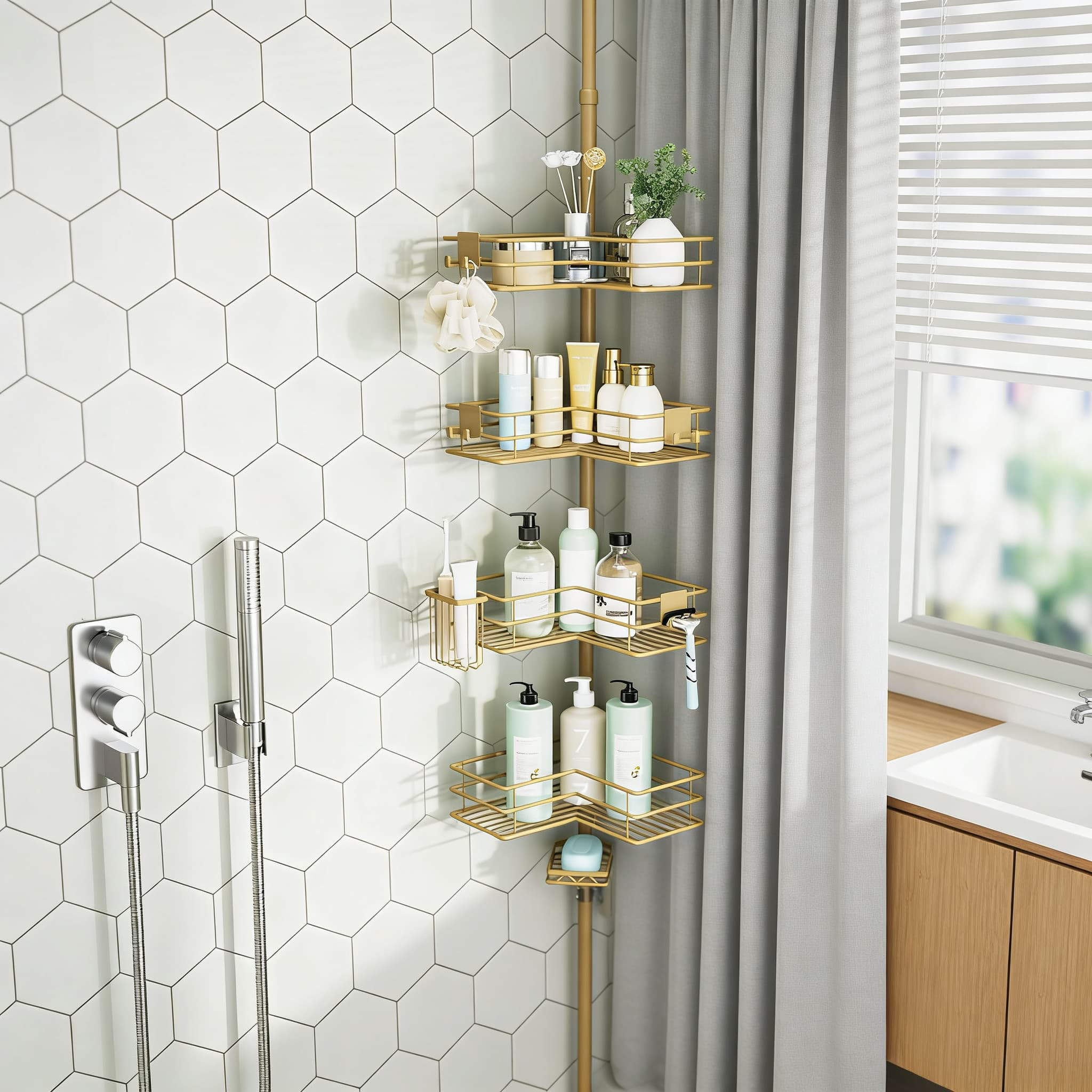 Rebrilliant Adjustable Corner Shower Caddy Organizer With 4-Tier ...