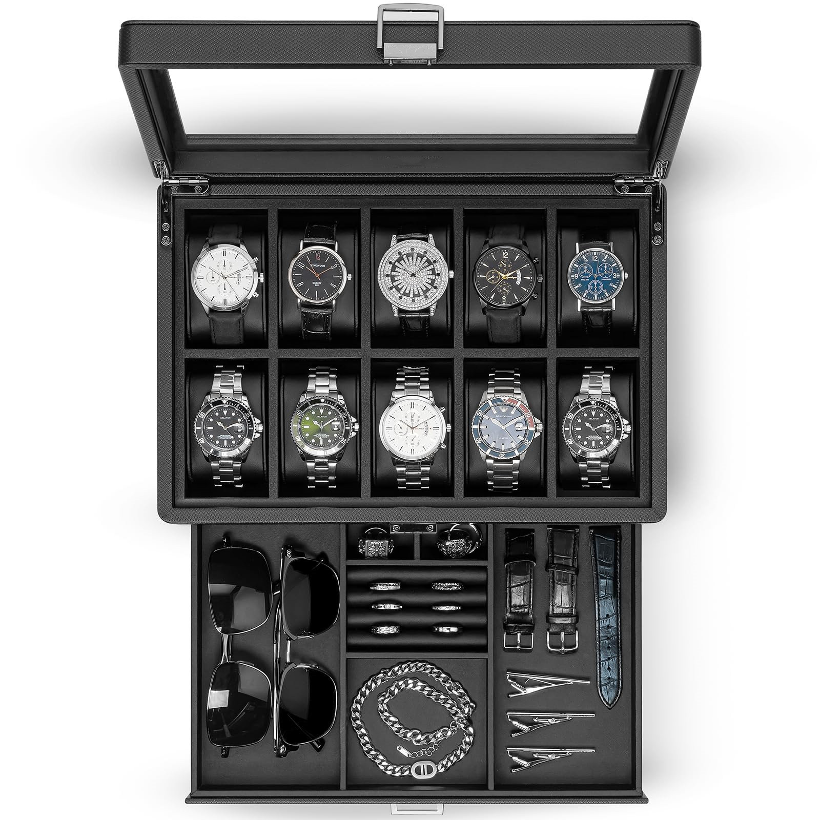 Latitude Run® Lockable Watch Case With Textured Leather | Wayfair