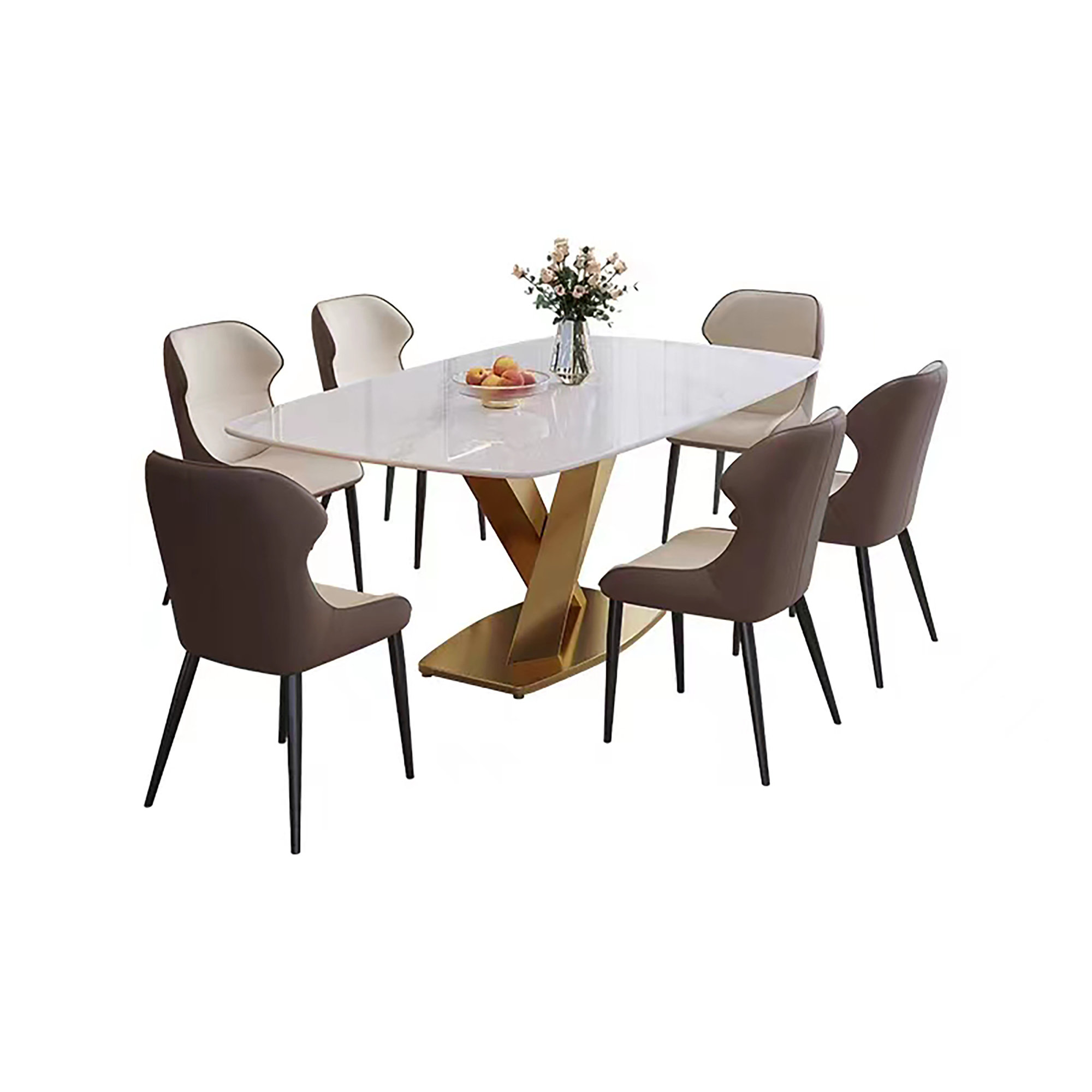 Mercer41 Lesle Rectangular Stone Top Dining Table with Gold X-Base ...