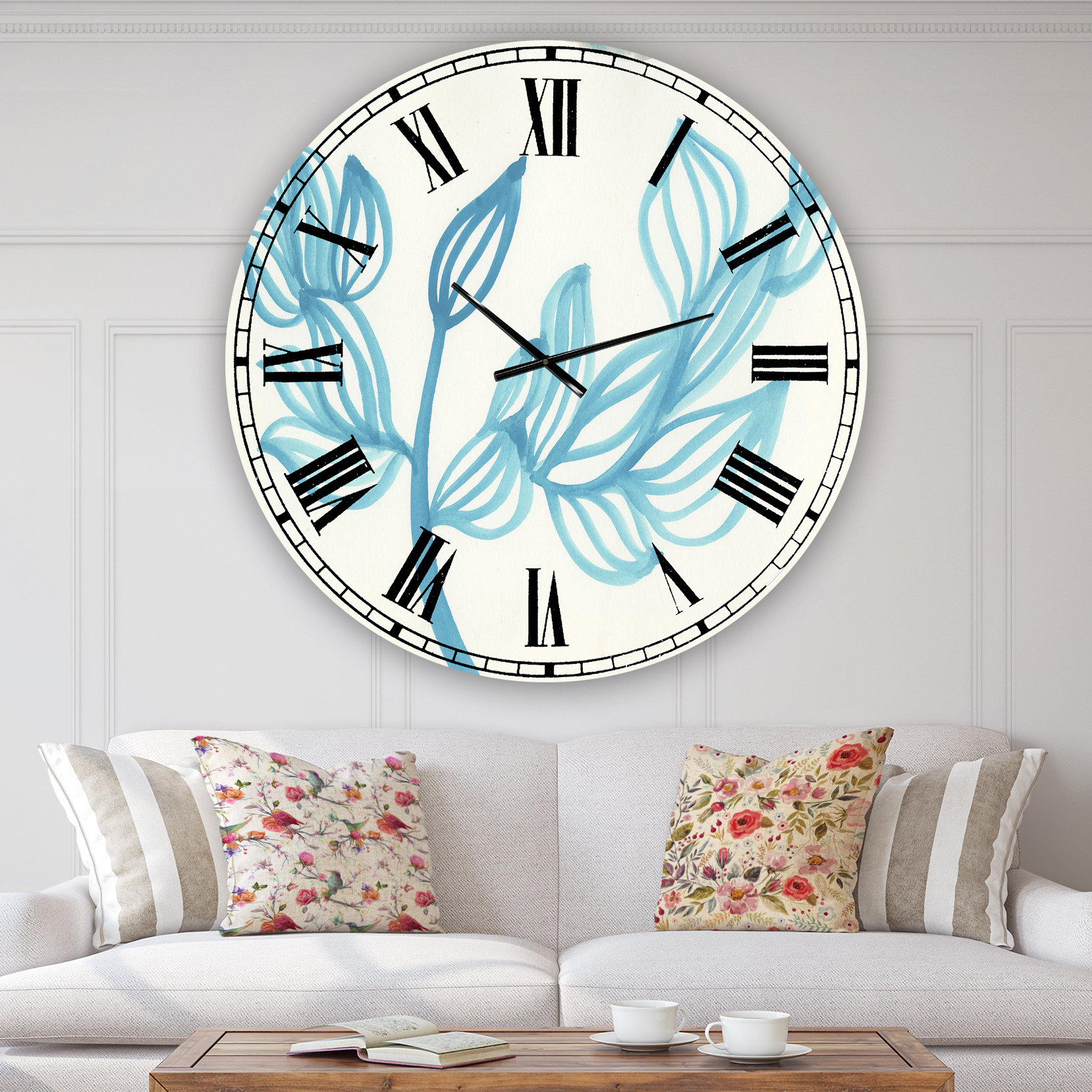 East Urban Home Blooming Blue - Large Mid-Century Wall Clock | Wayfair