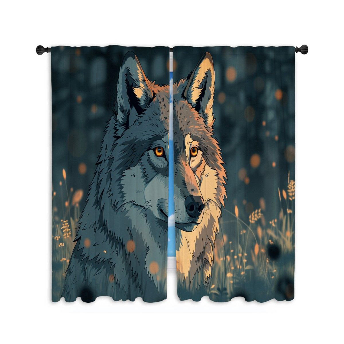 VisionDecor Wolf portrait Sheer Window Curtains - 2 Panels_sheer_5 ...