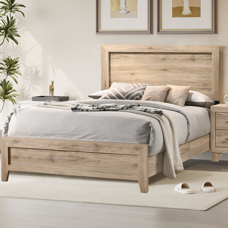 Millwood Pines Queen Solid Wood Bed Frame with Headboard and Footboard ...