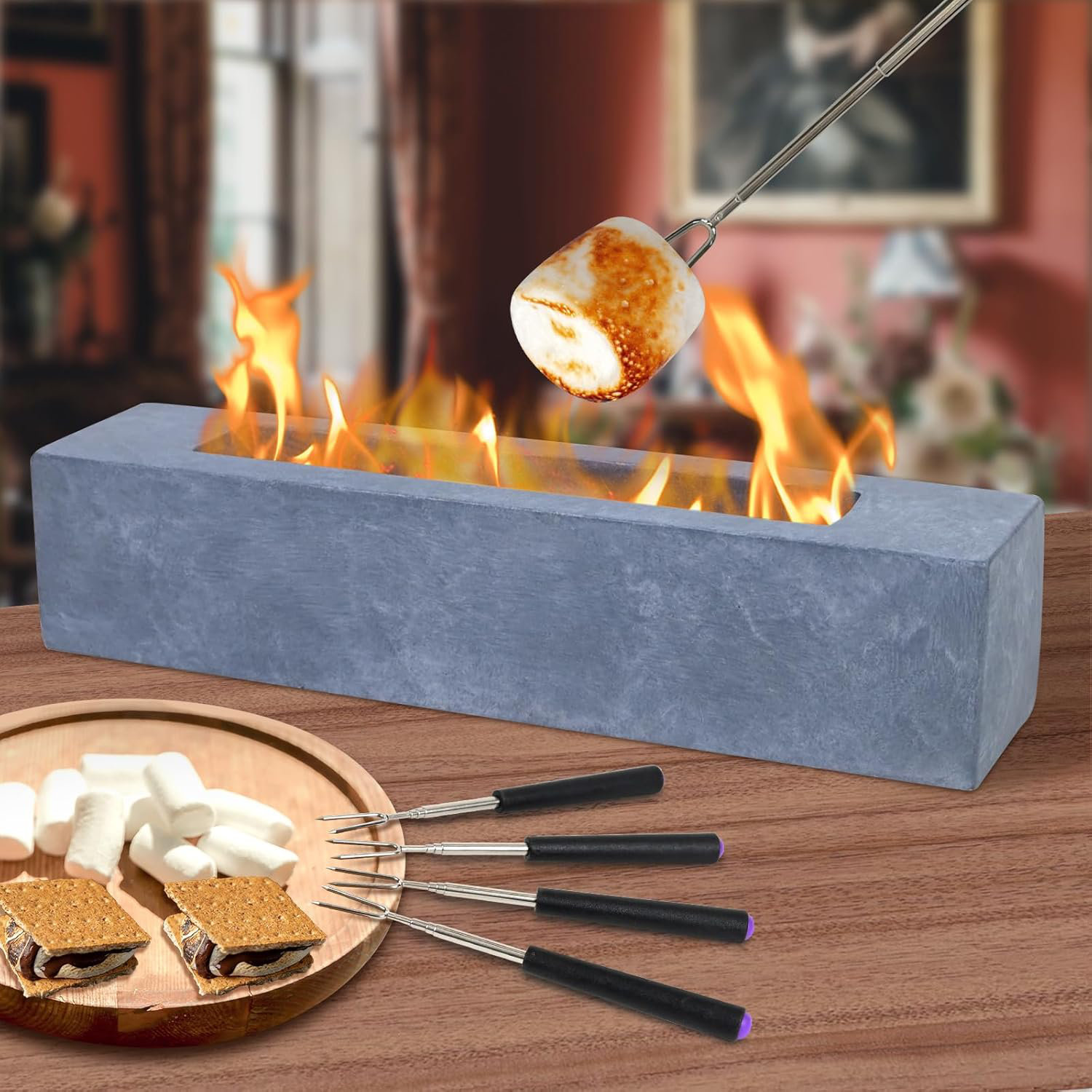 ATC CABINETS Large Rectangle Tabletop Fire Pit - Portable Bioethanol ...