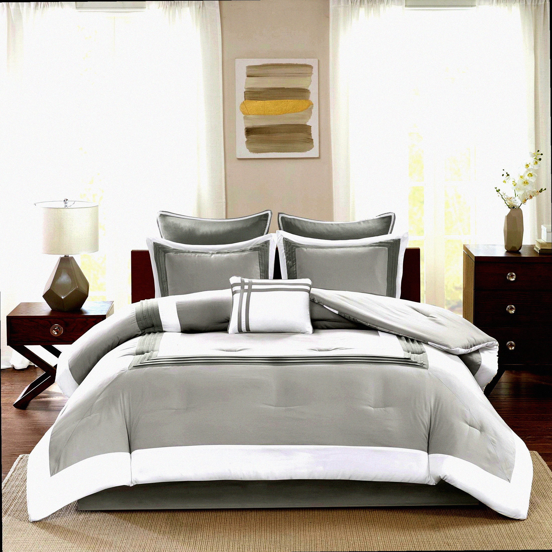 Hokku Designs Trendy Gray Comforter Set - All Season Down Alternative ...