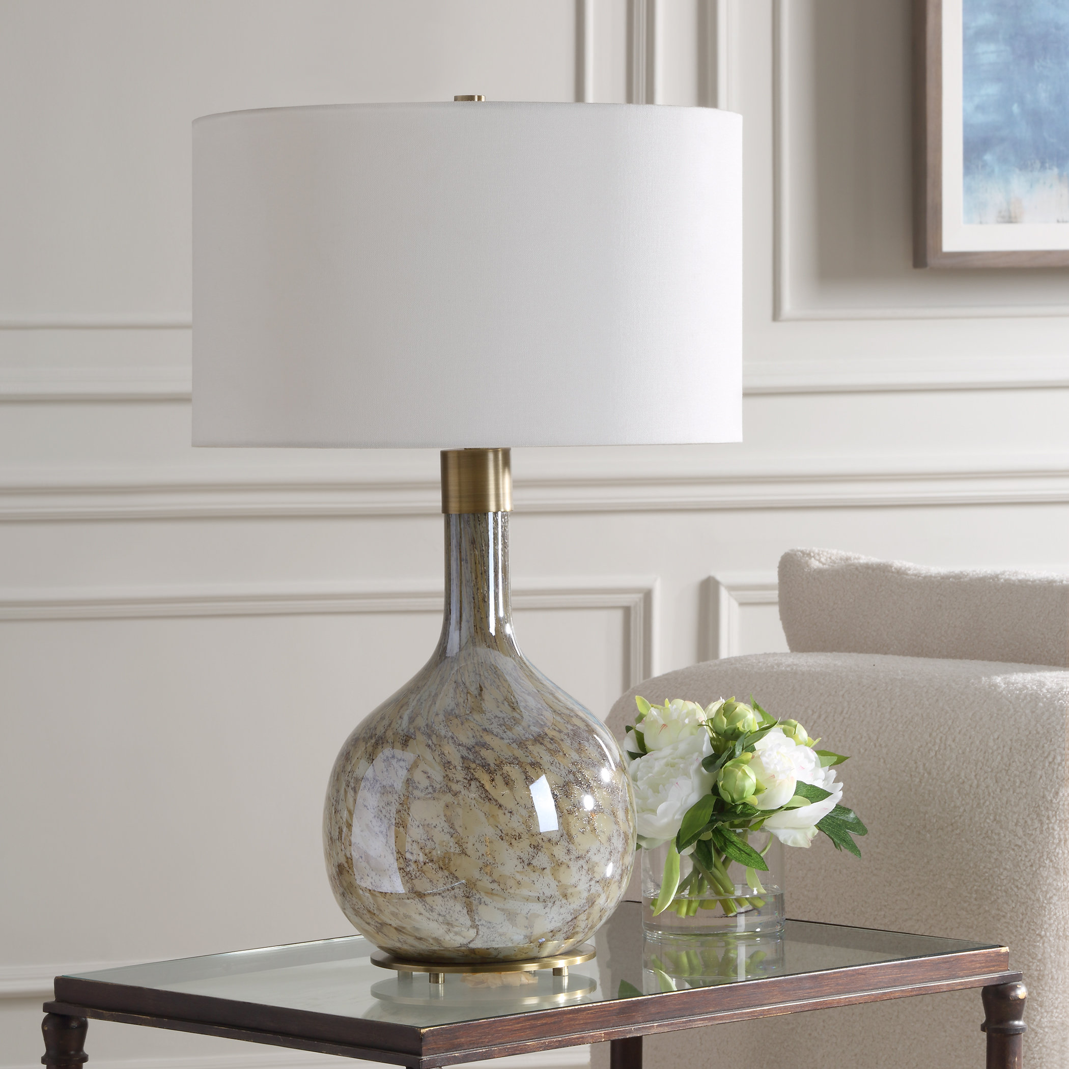 Orren Ellis Tymeir Brown Glass Table Lamp | Wayfair