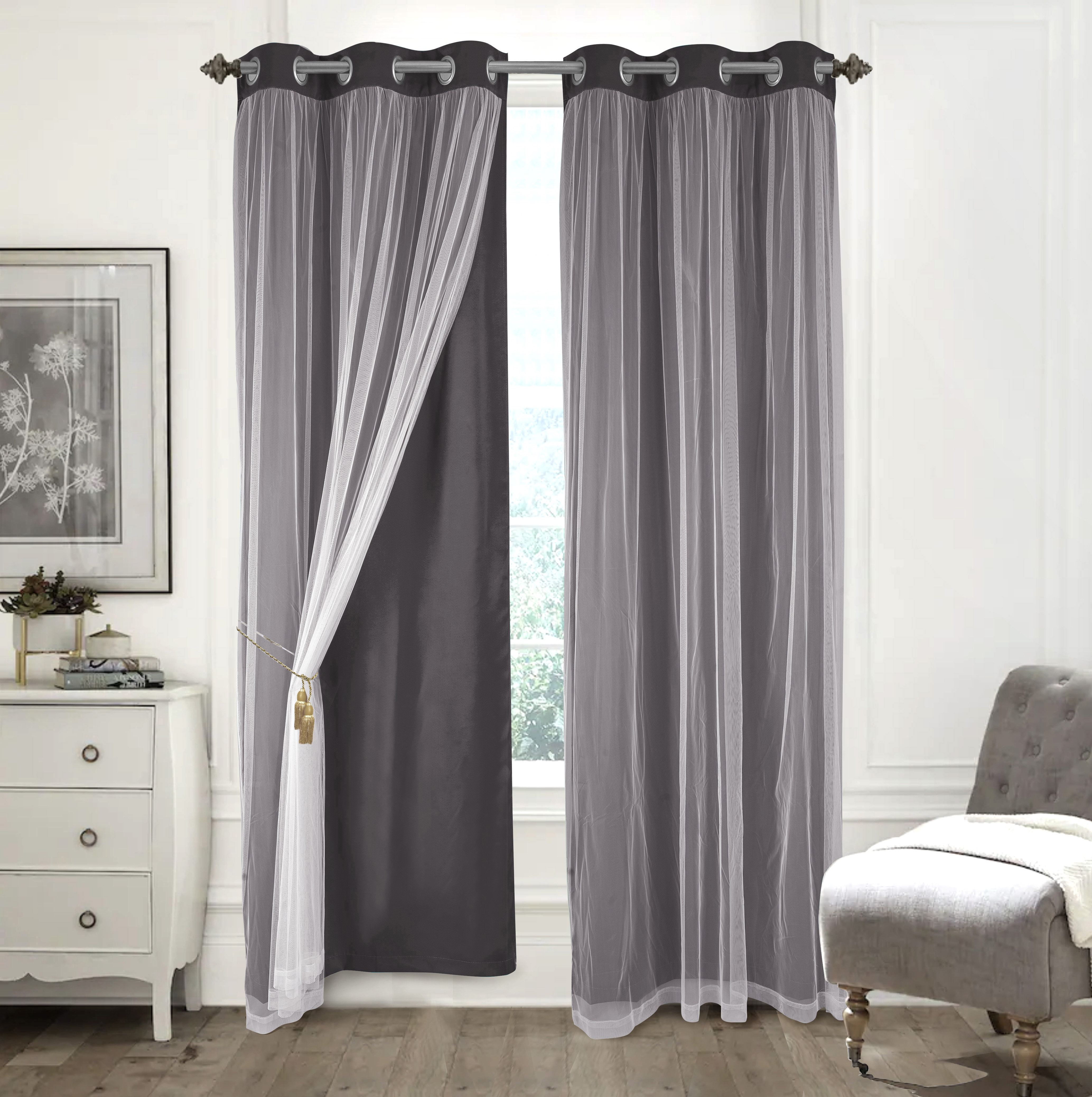 Everly Quinn Hendrix Double Layer Room Darkening Window Curtain Panel ...