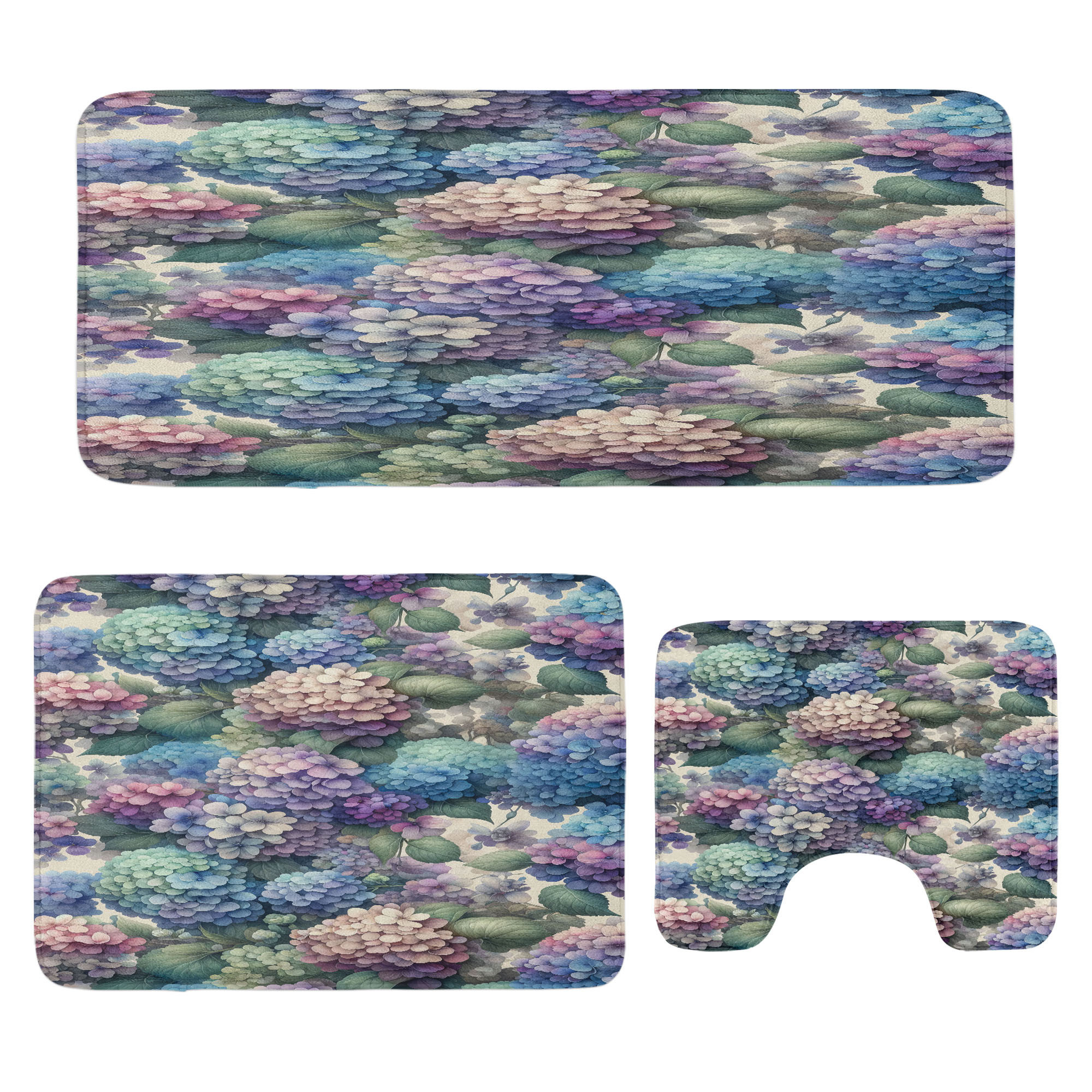 East Urban Home Hydrangea Bathroom Rug Set 3 Pieces U-Shape & Rectangle ...