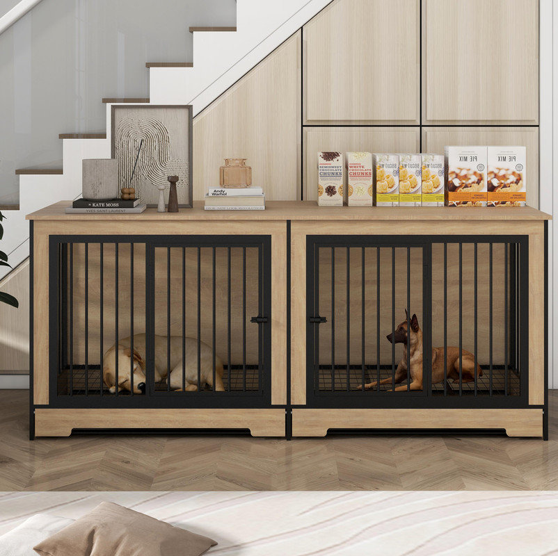 Tucker Murphy Pet™ Double Compartment Wooden Dog Crate Furniture - XL ...