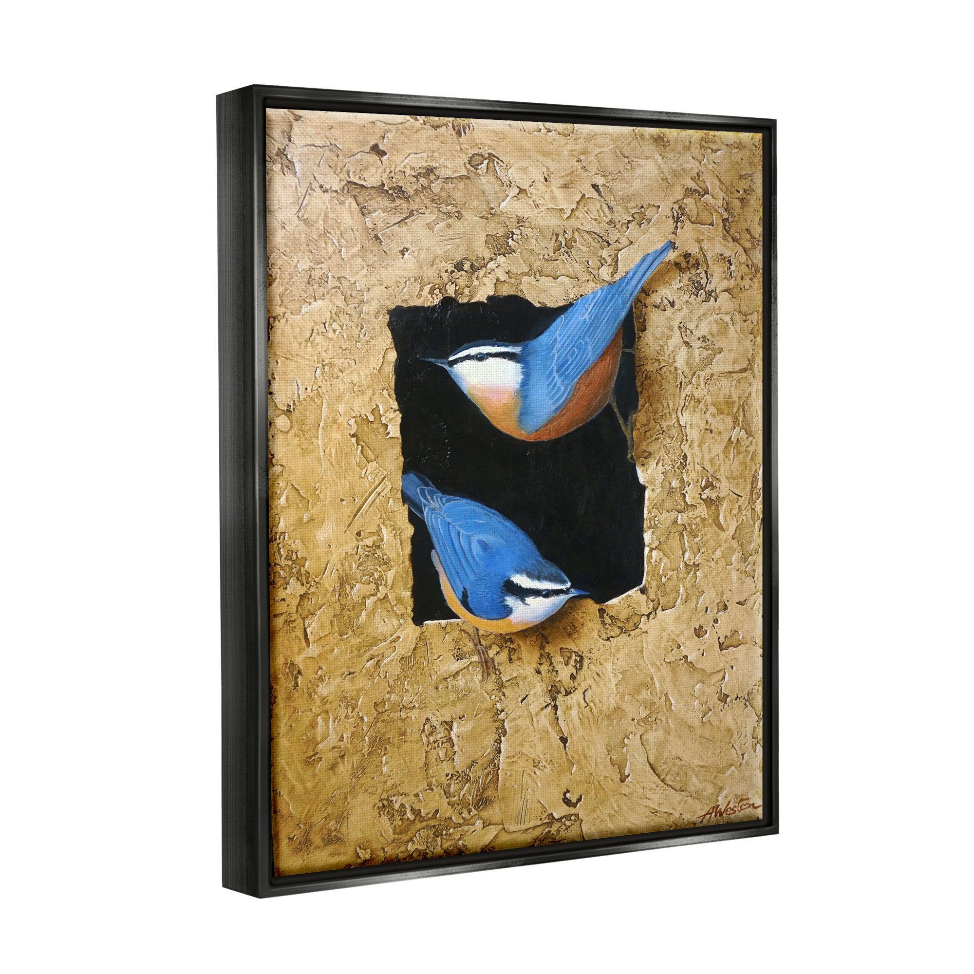 Stupell Industries Blue Bird Pair Perched Rough Layered Structure by ...