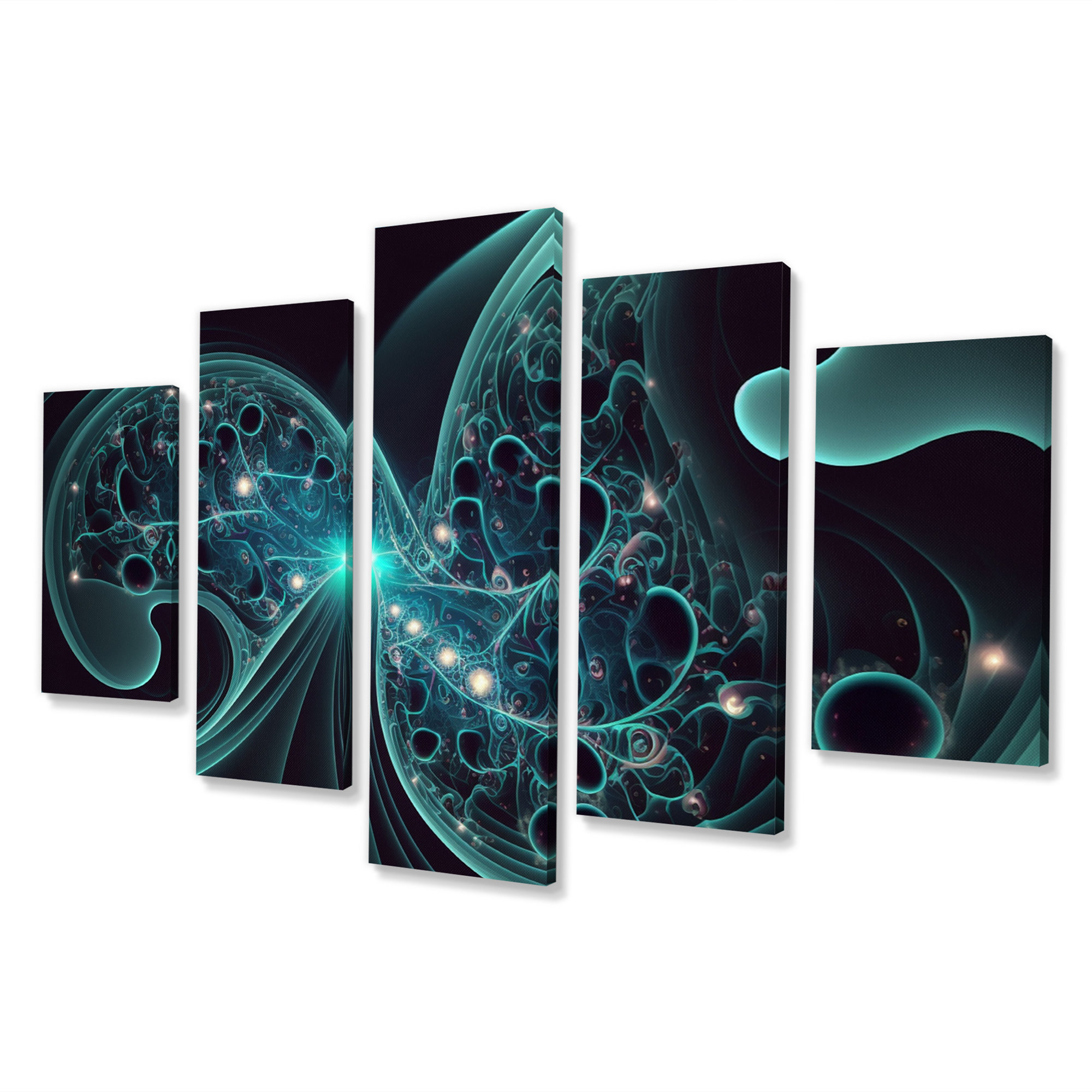 Design Art Turquoise Galactic Superstring Space Harmony I - Space Wall Art Print - 5 Panels ...