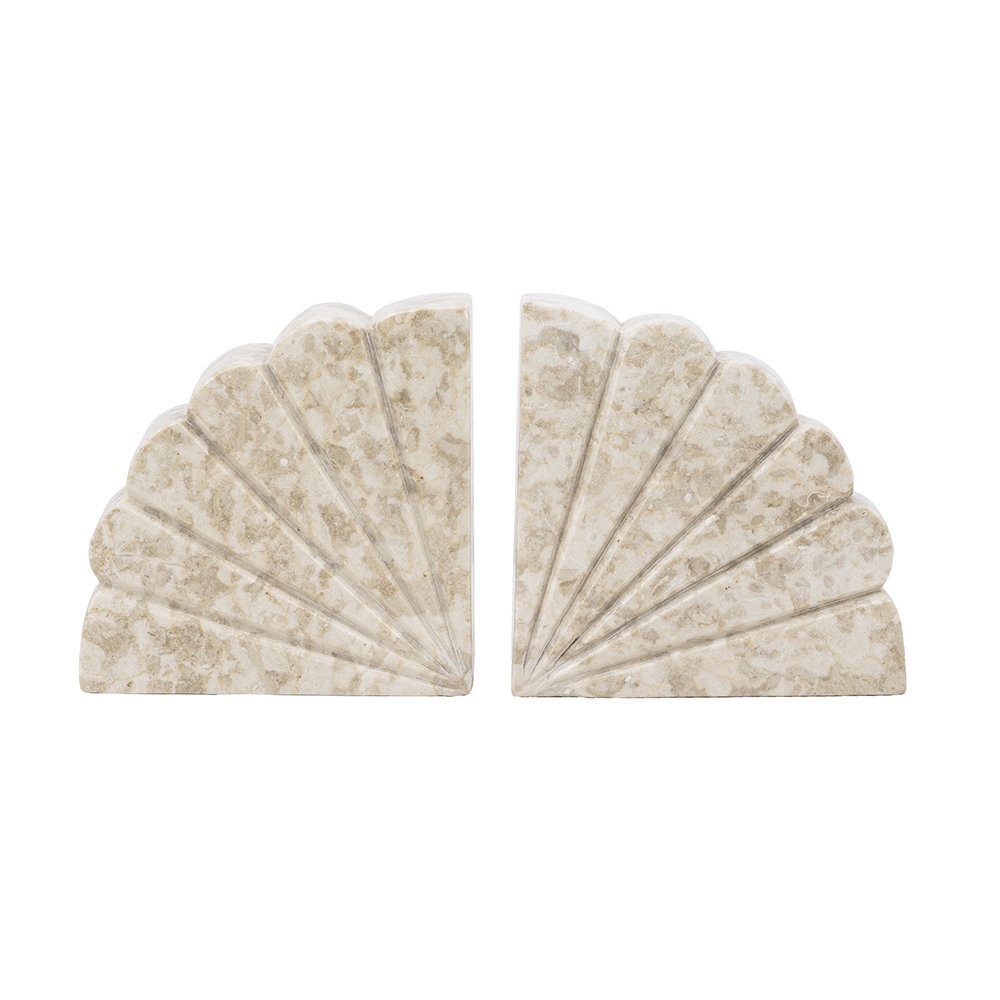 Ivy Bronx S/2 12x6x2" Fan Shaped Cream Marble Bookends | Wayfair