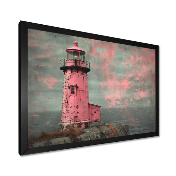 Breakwater Bay Pink Grey Vintage Lighthouse Cliff - Lighthouses Wall ...