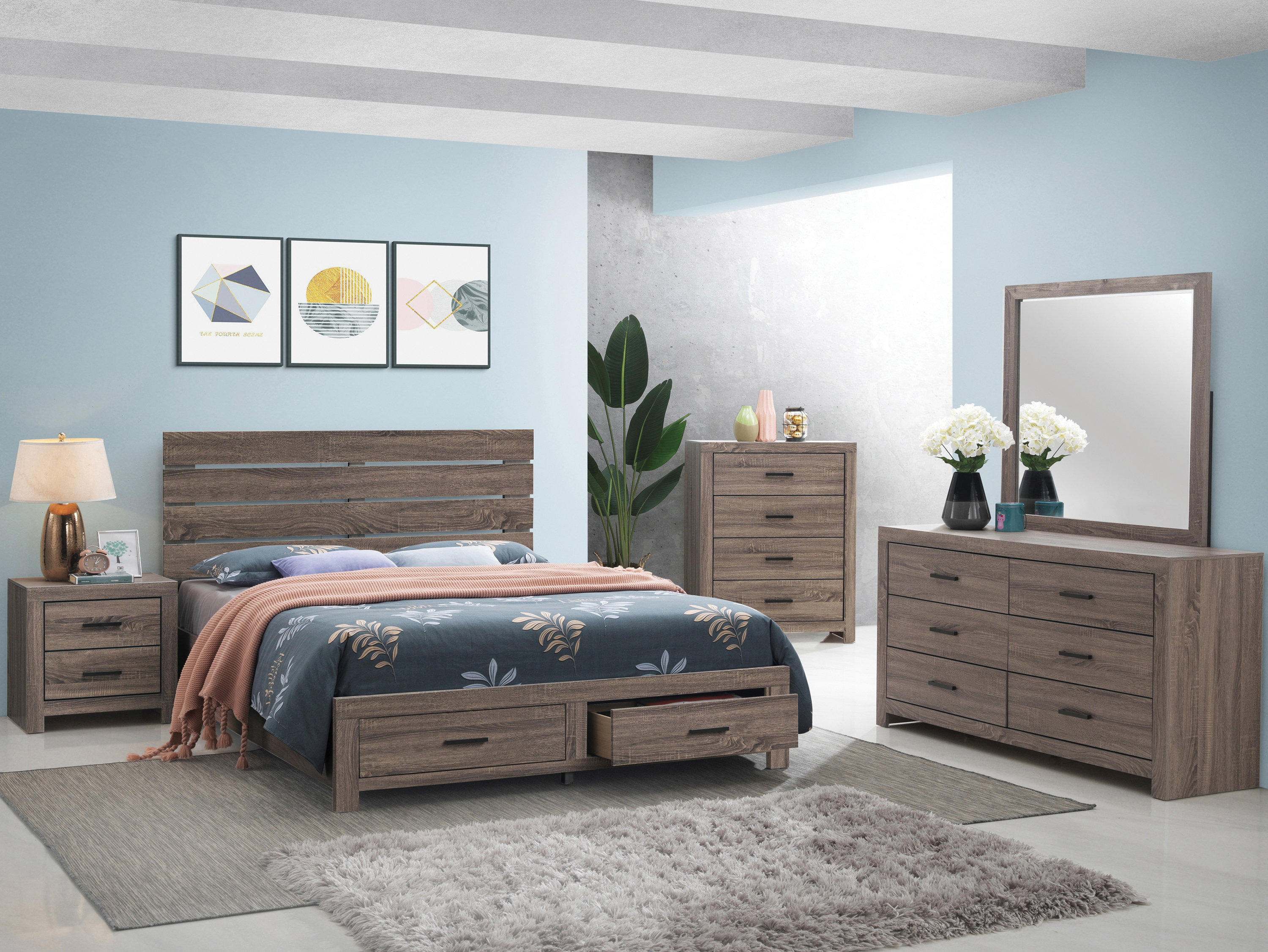 Millwood Pines Brahn 5 - Piece Bedroom Set in Barrel Oak | Wayfair