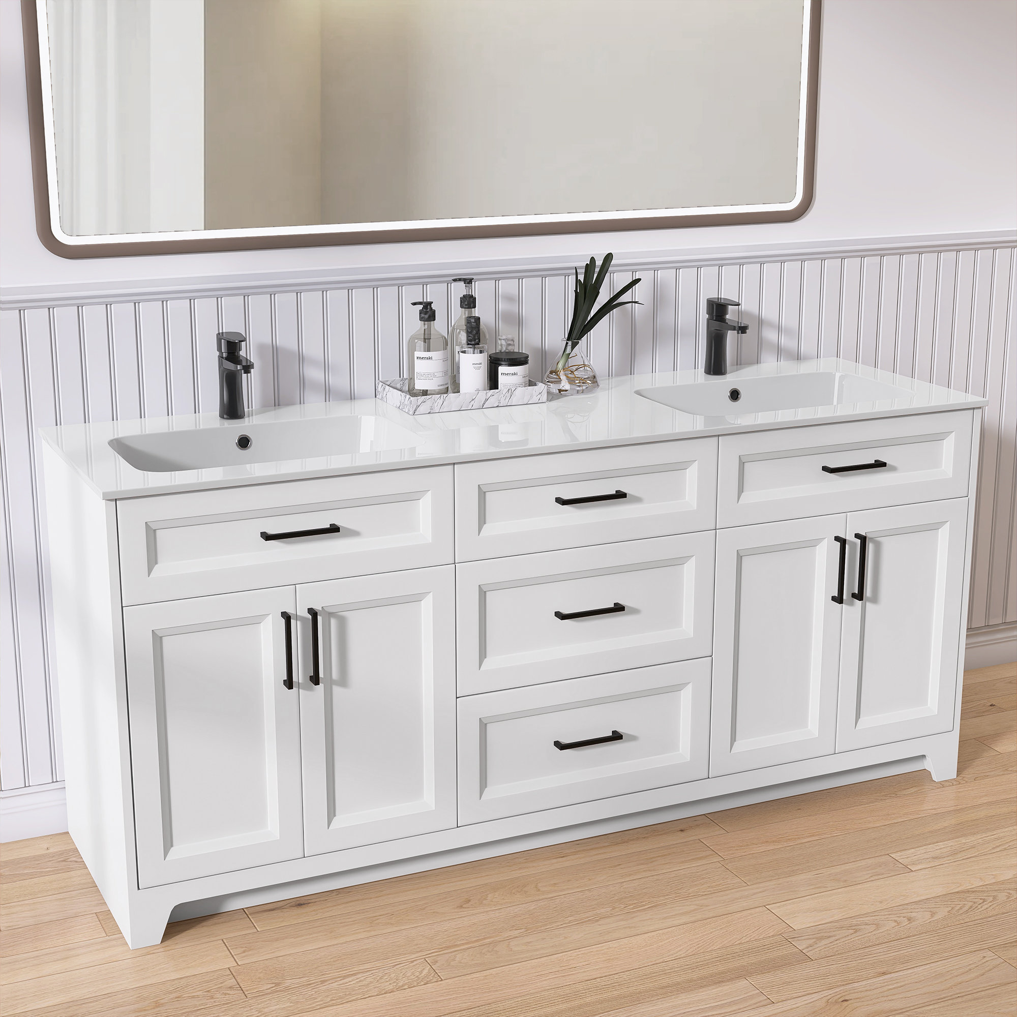Lark Manor 72 Inch Freestanding Solid Wood Frame Bathroom Vanity ...