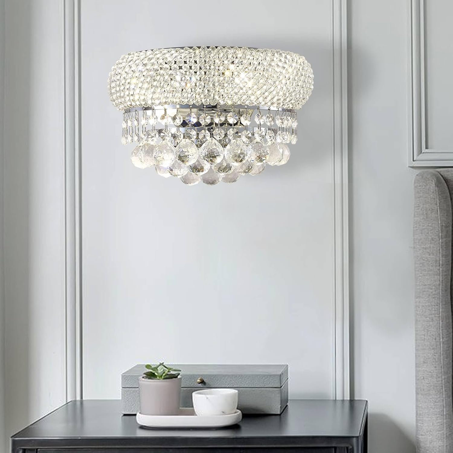 Rosdorf Park Elegant Crystal Wall Sconce Lights - Chrome Finish, Empire ...