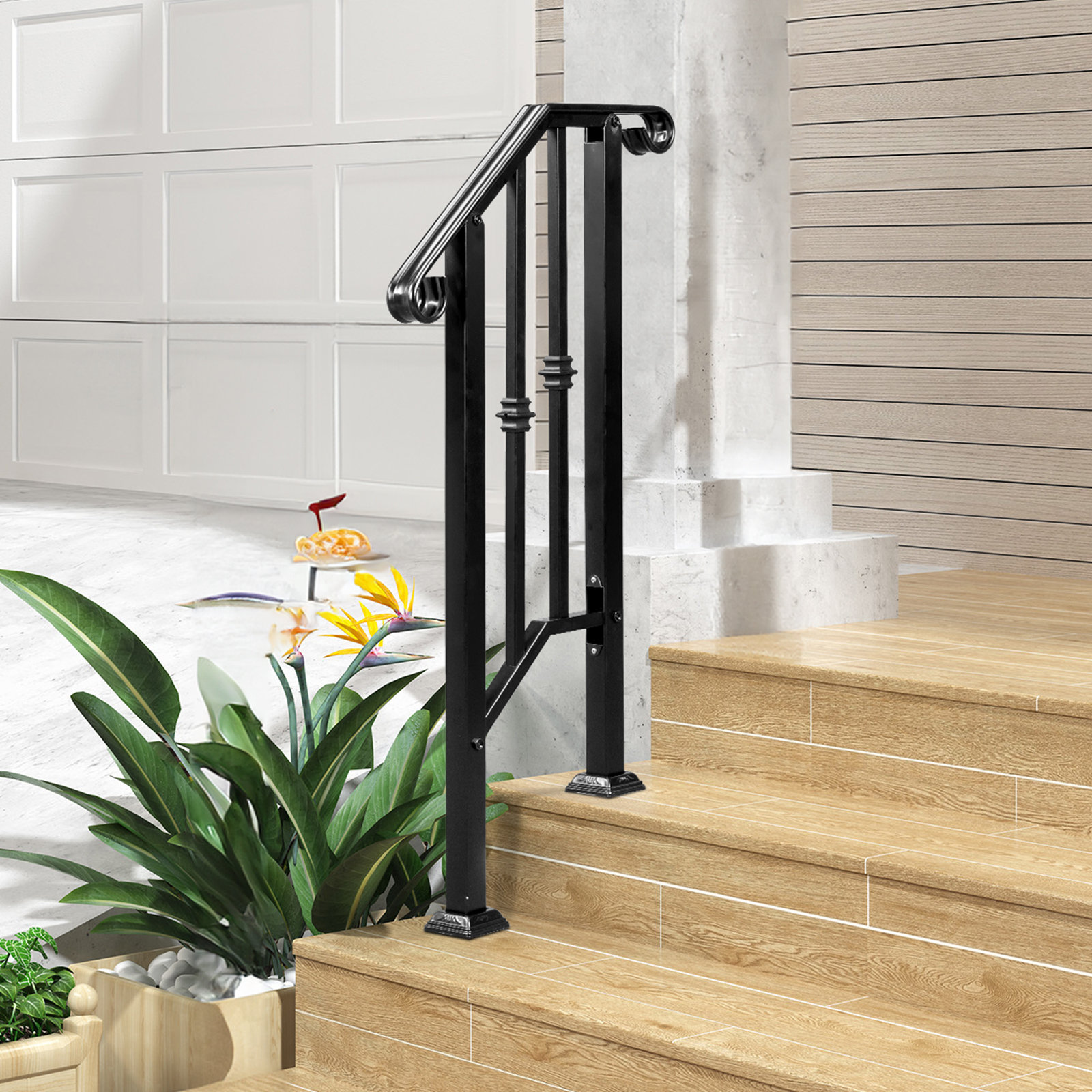 Winado 1 Step Matte Black Outdoor Galvanized Iron Handrail - Wayfair Canada