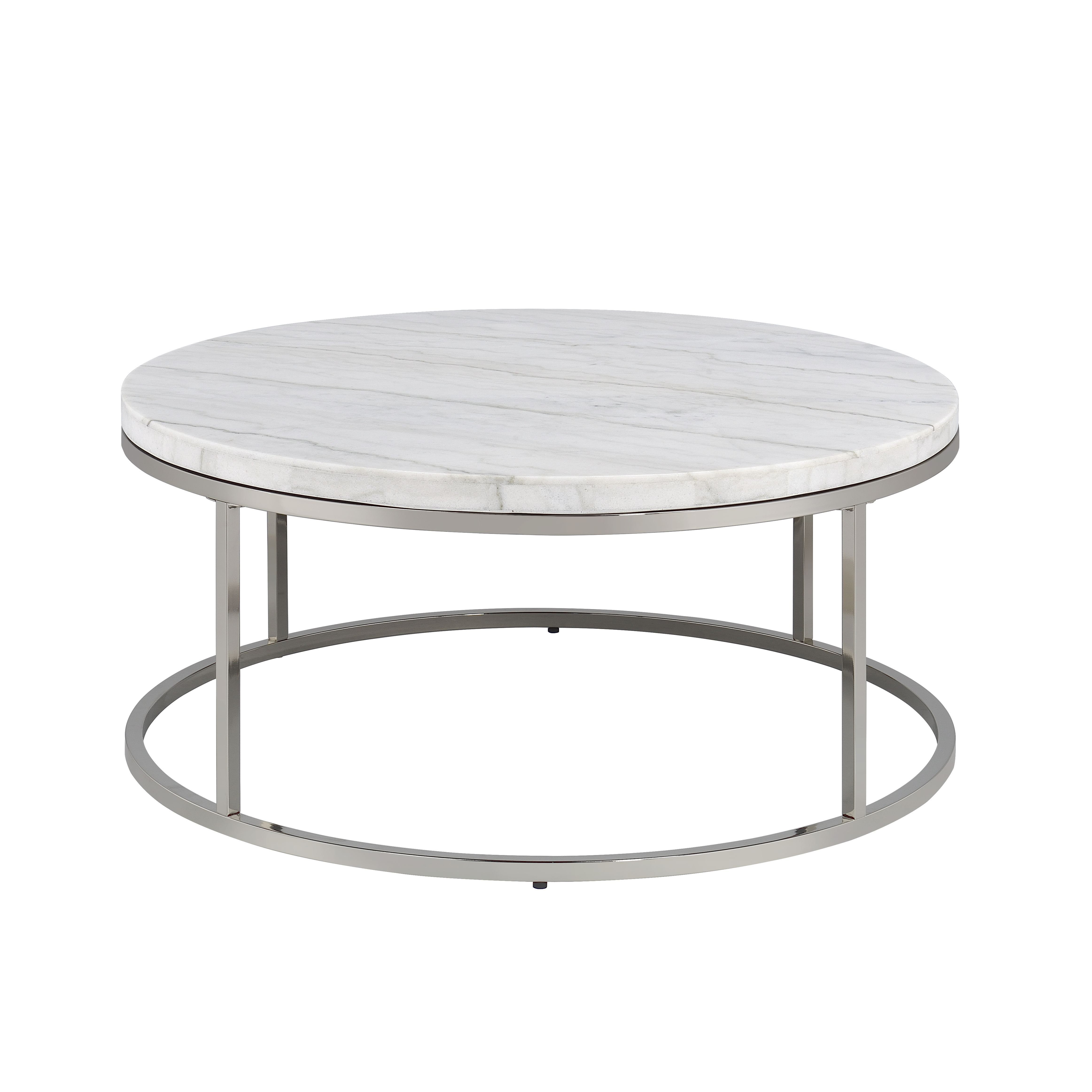 Ivy Bronx Marthony Round Coffee Table in Natural Marble Top and Nickel ...