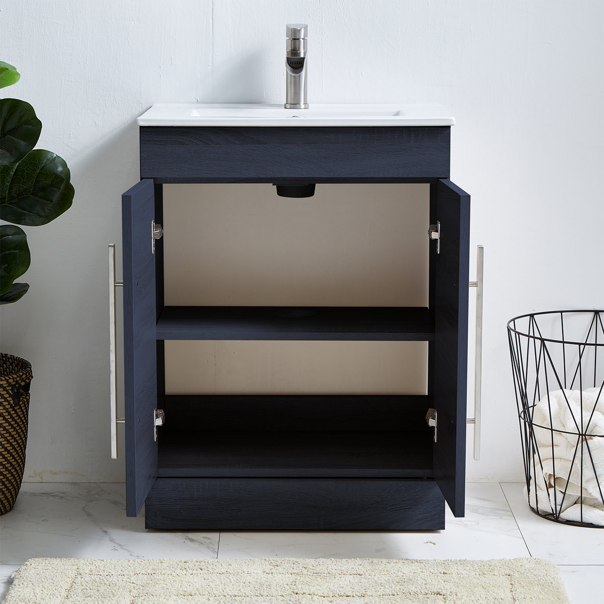 Mercer41 Naiah 24” Blue Modern Free-Standing Single Bathroom Vanity Set ...