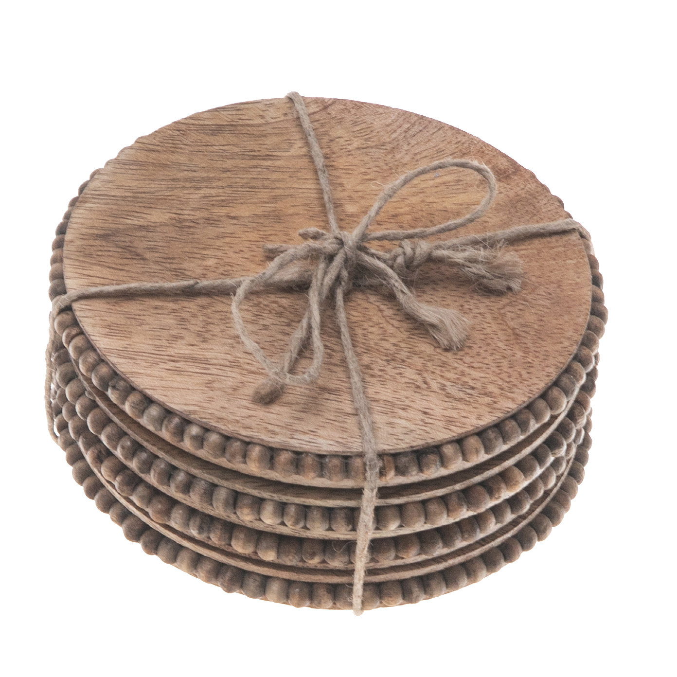 Gracie Oaks Set Of 4 Natural Beaded Round Coasters | Wayfair