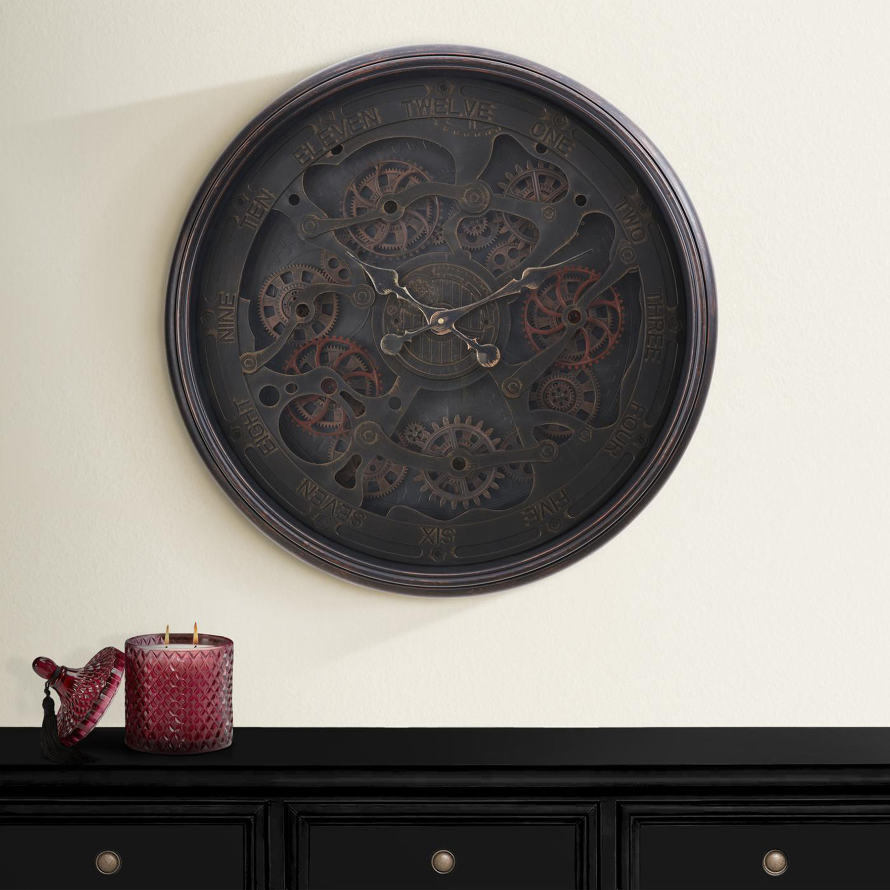 Williston Forge Clocks,Gear Mechanism, Large Oversized, Wall Clock ...