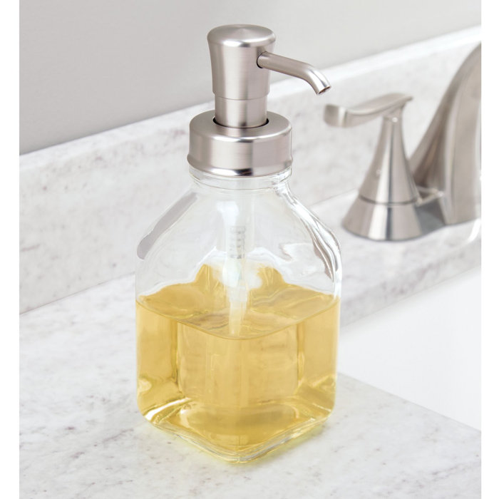 mDesign Square Glass Refillable Liquid Soap Dispenser Pump, 2 Pack ...