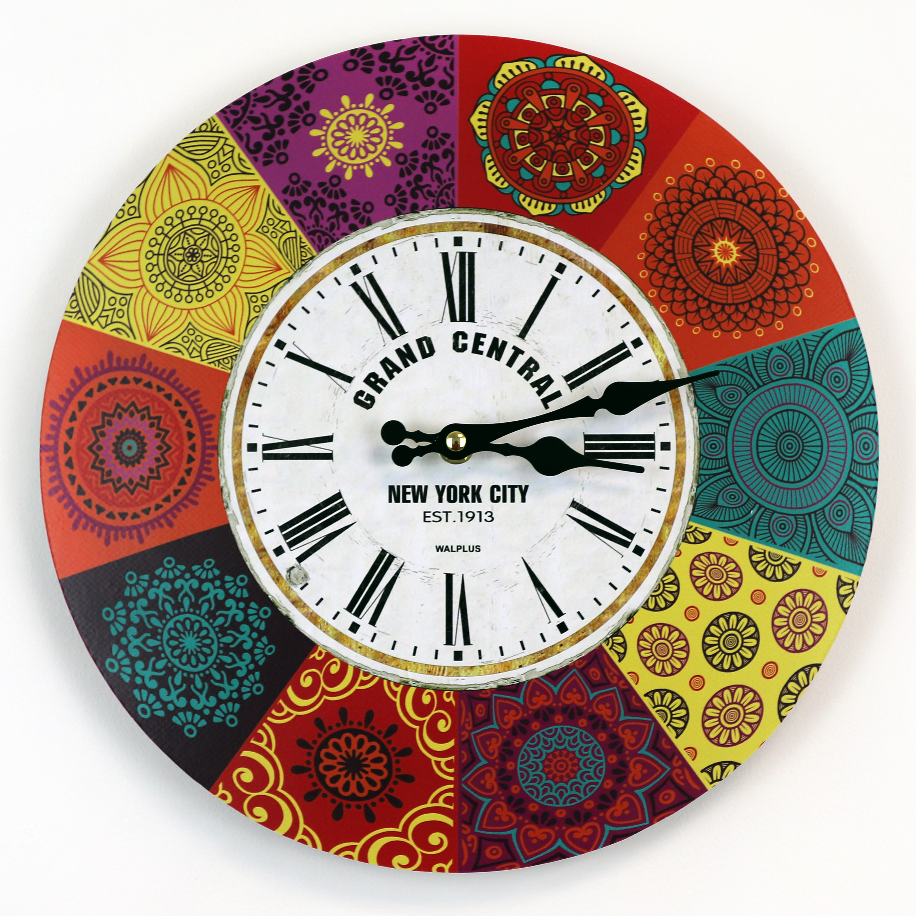 Ebern Designs Manfredi Colourful Mandala Tiles Silent Wall Clock - 30 ...