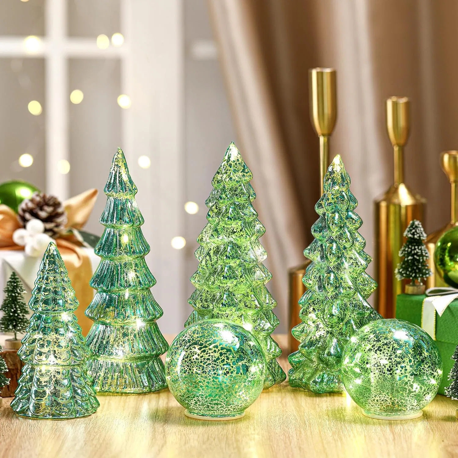 The Holiday Aisle® 6 Pcs Mercury Glass Christmas Tree Set, Lighted ...