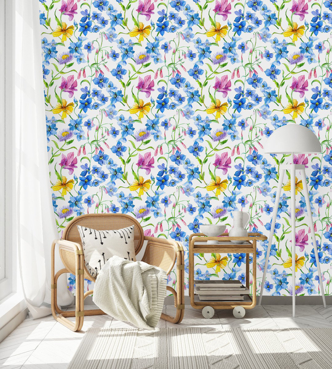 Red Barrel Studio® Blue Flowers Wallpaper | Wayfair