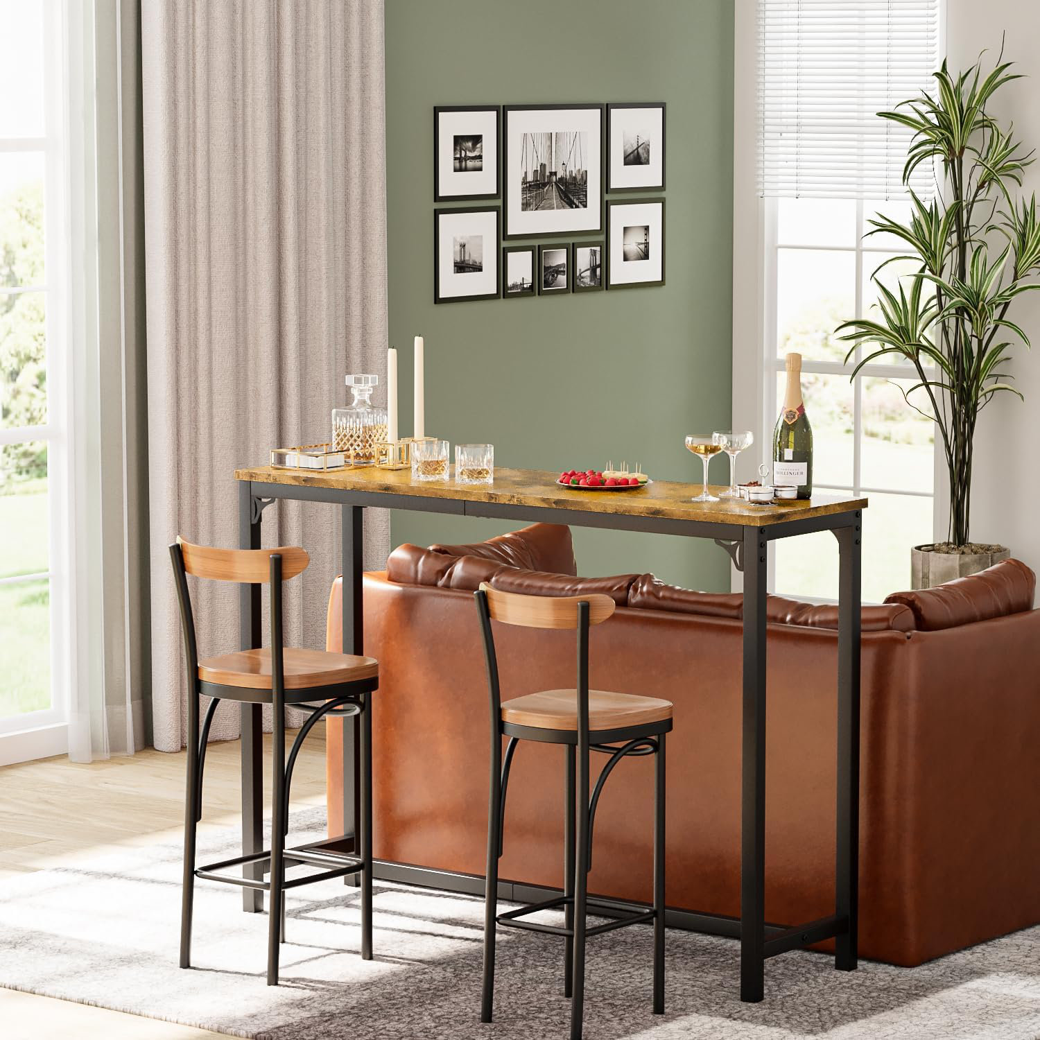 17 Stories 55" Vintage Industrial Bar Table, Rectangular Metal & Wood ...