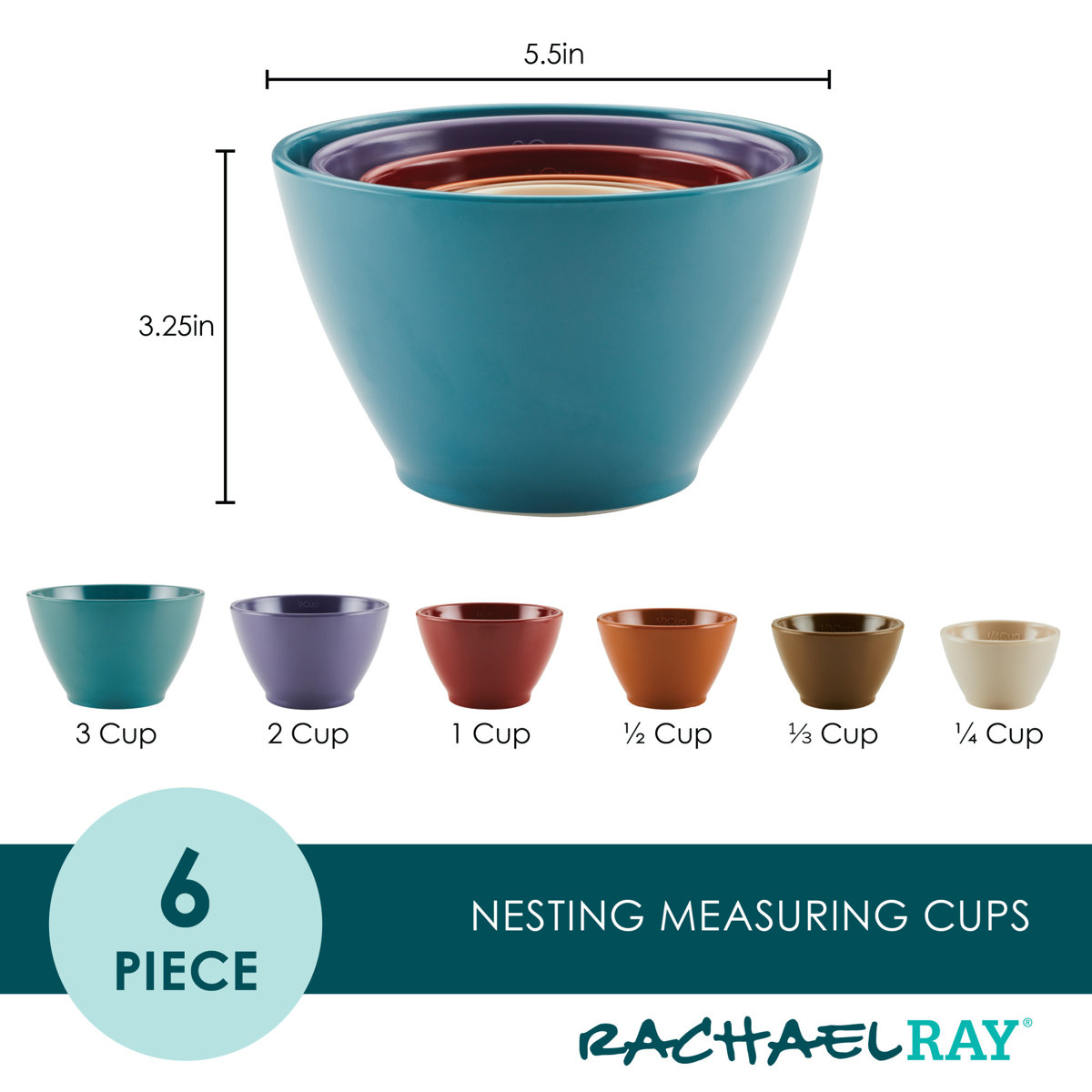 Rachael Ray Cucina Melamine Nesting Measuring Cups, 6-Piece, Assorted ...