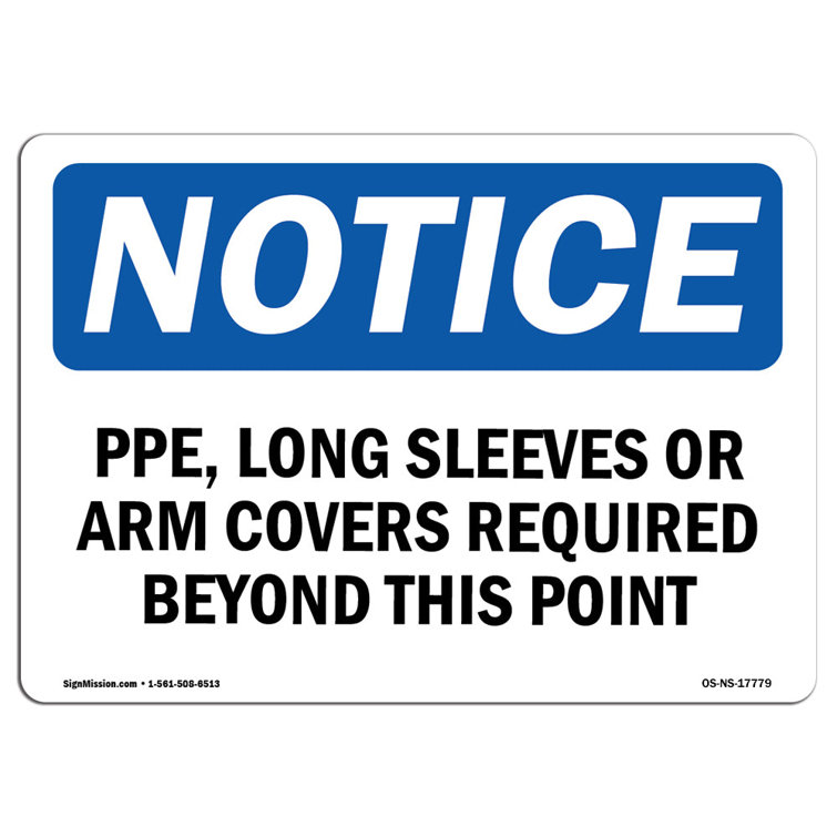SignMission PPE Long Sleeves or Arm Covers Required Sign | Wayfair