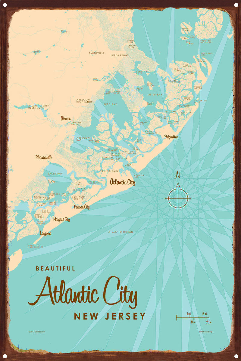 Breakwater Bay Atlantic City New Jersey Map Rustic Metal Art Print - by ...