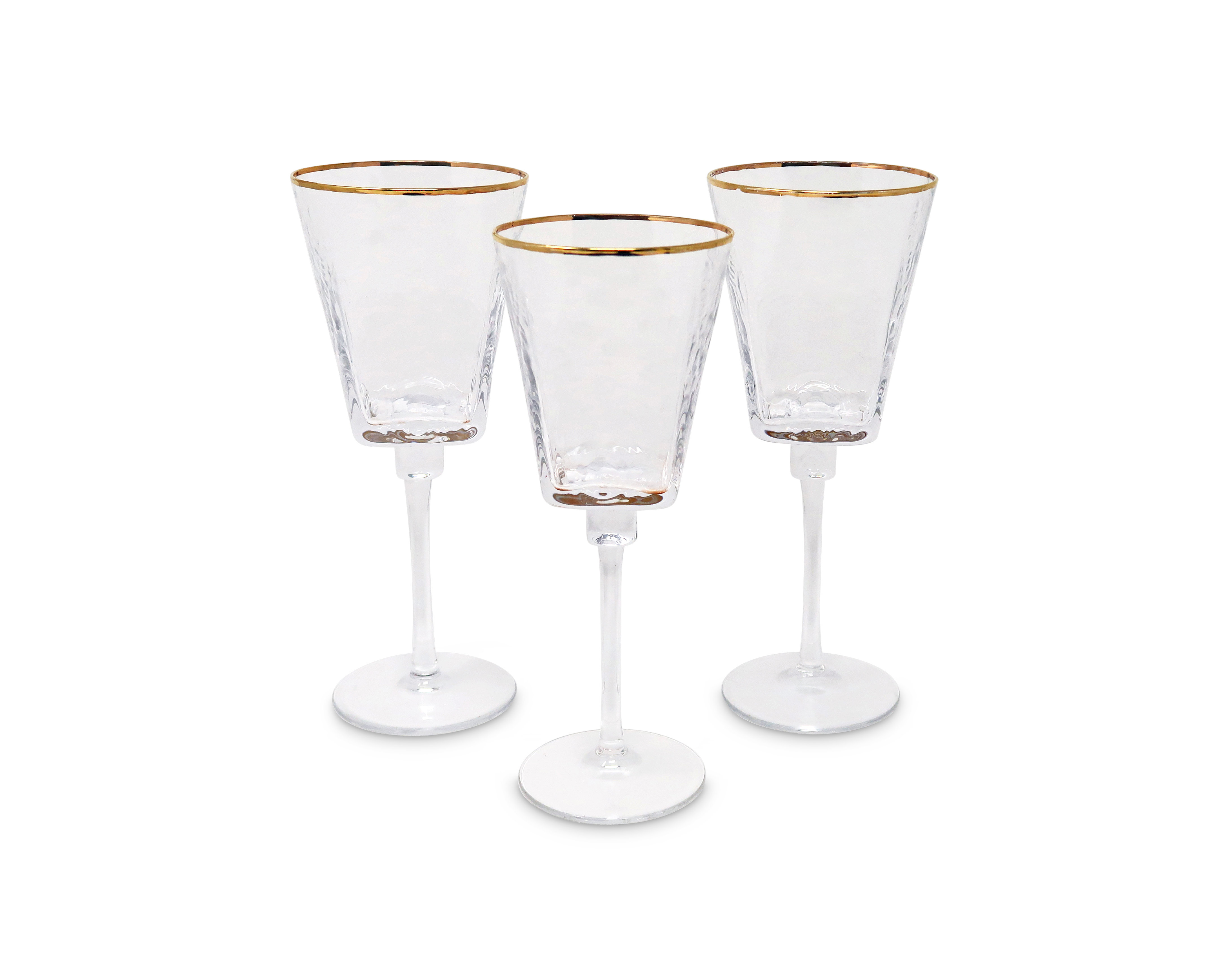 Everly Quinn Set of 6 Hammered Water Glasses Square Shaped With Gold ...