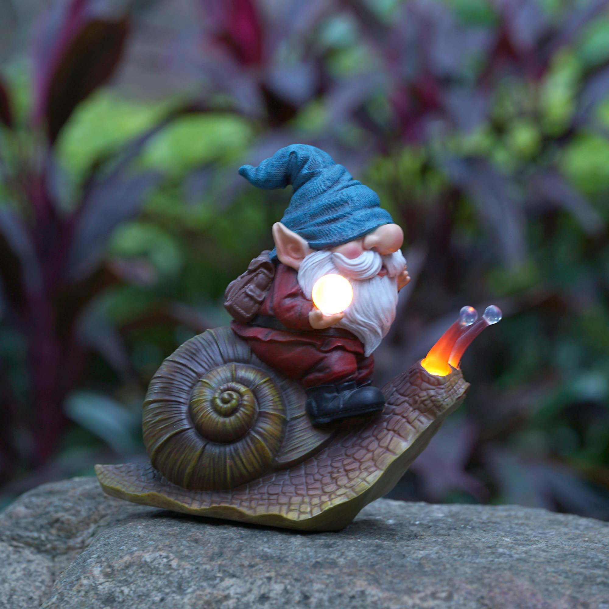 Arlmont & Co. Gnome Snail Solar Powered Outdoor Garden Statue | Wayfair