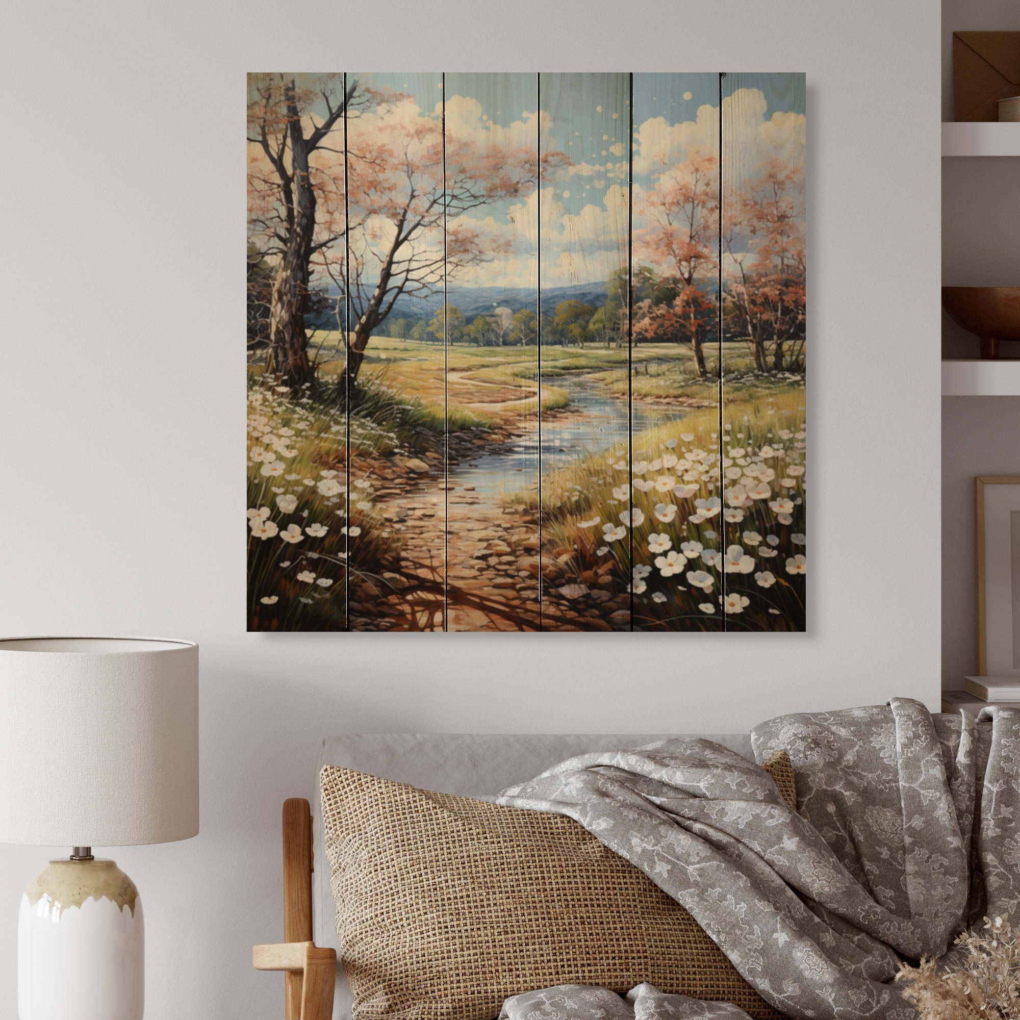 Red Barrel Studio Jaelee Dogwood Field Pointillism Collage II On Wood ...