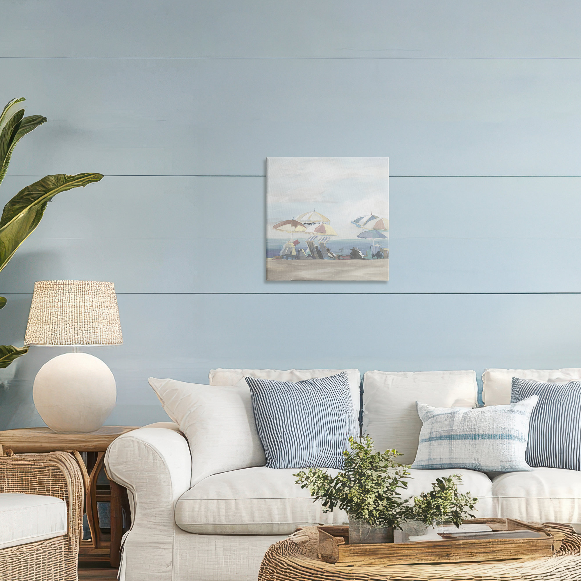 Highland Dunes Muted Summer Beach Umbrellas Canvas, design by Liz ...