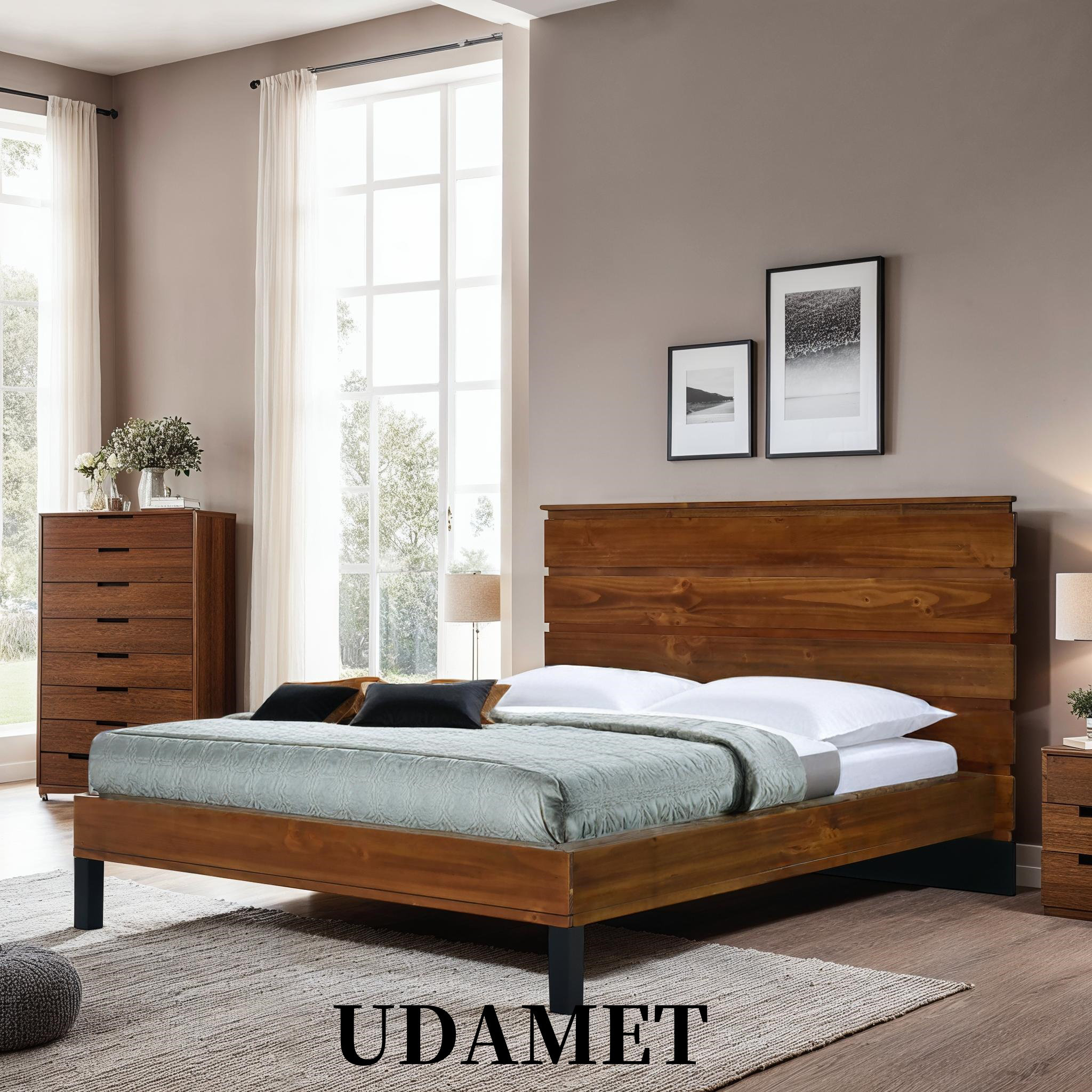 UDAMET Très grand lit Mid-Century moderne exquis avec tête de lit six pièces et fabrication en ...