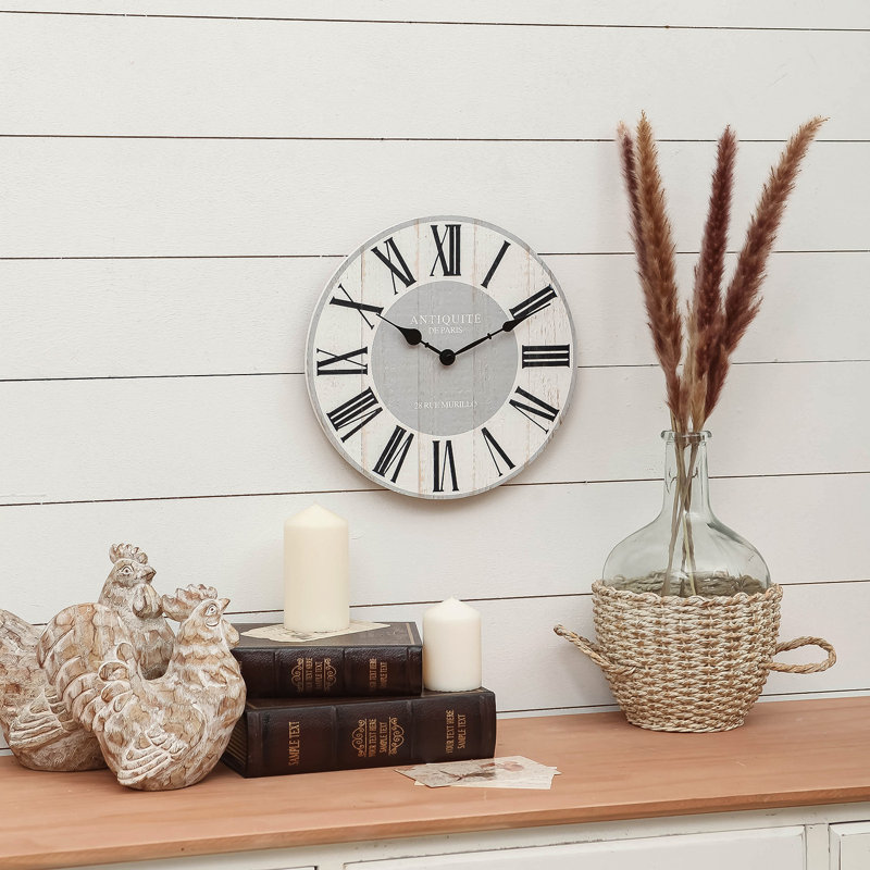 August Grove® Roman Numeral Quartz Analog Shiplap Style Distressed Wood ...