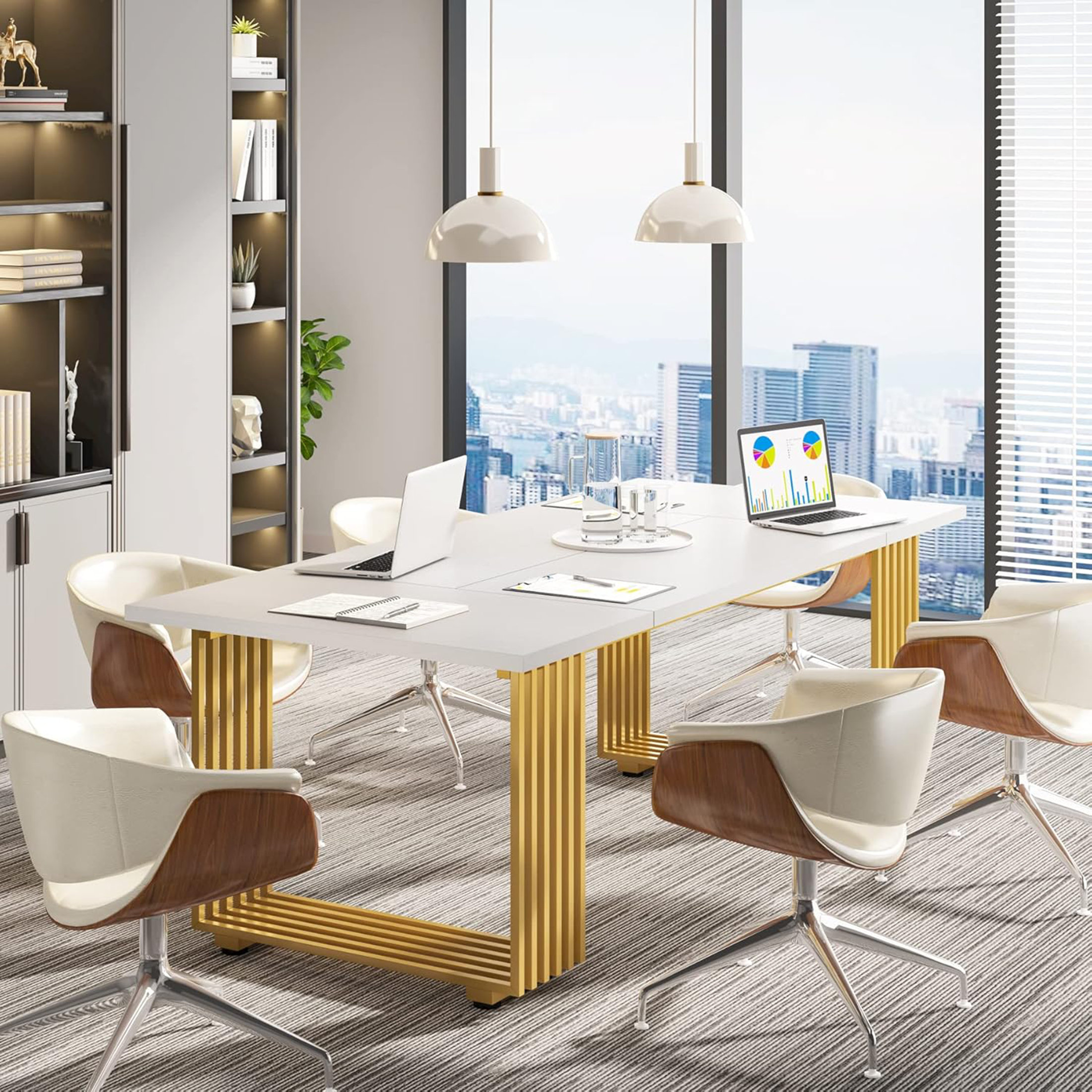 Ivy Bronx 70.9” Modern Executive Desk, Large White Computer Desk with ...