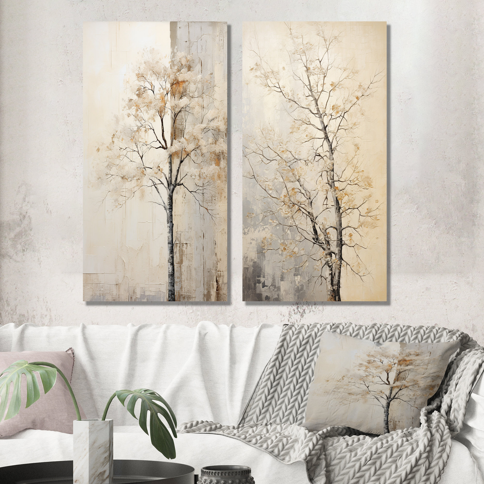 Winston Porter Beige Trees Oak Solitude - Tree Oak Canvas Prints Set Of ...
