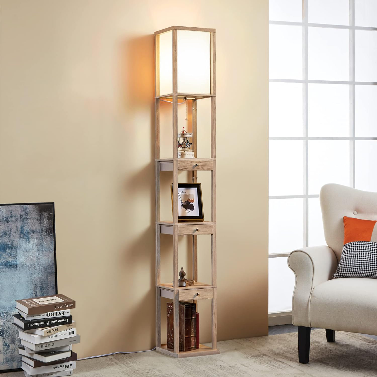 BY Family Lampe sur pied moderne de 72 po avec tablettes et tiroirs ...