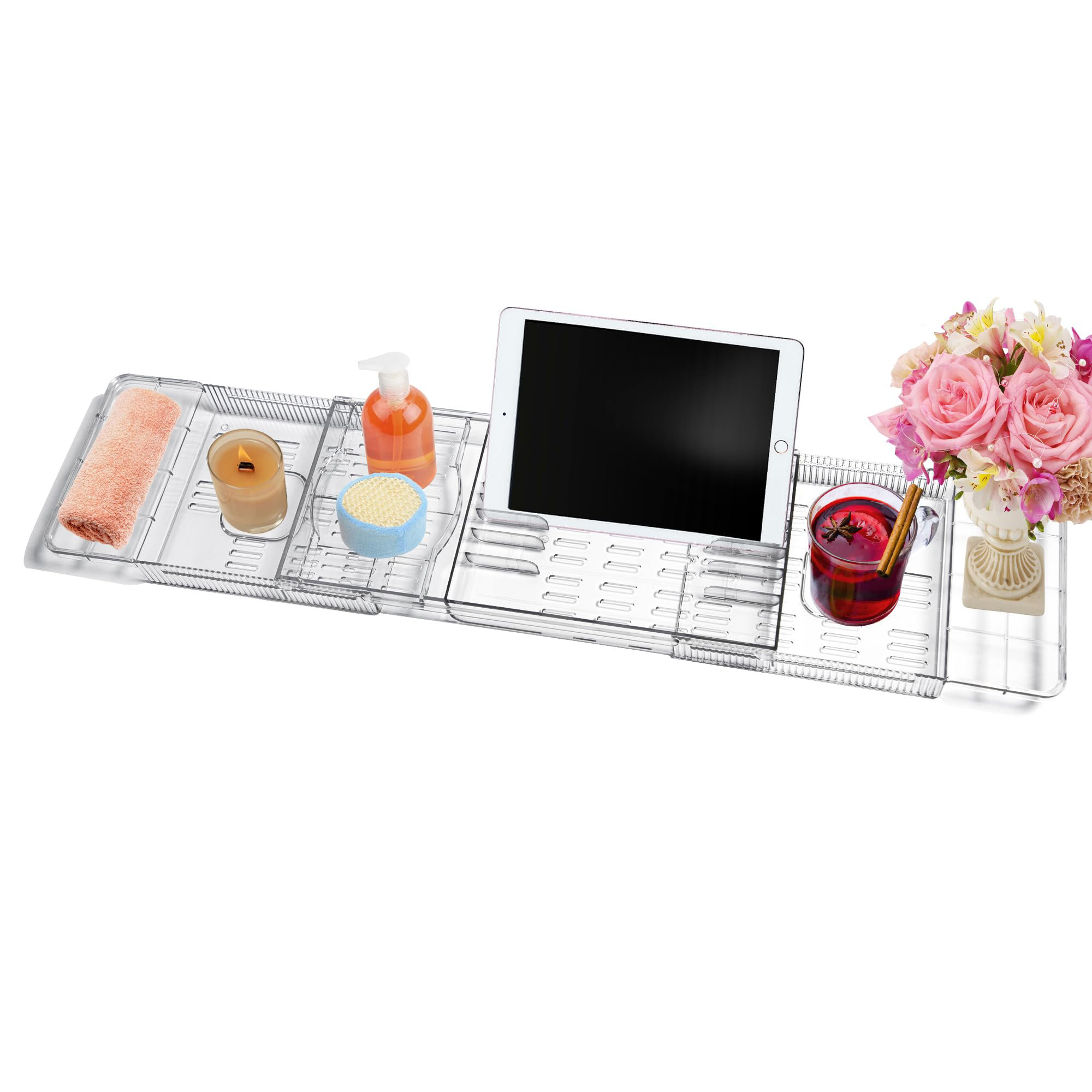 HUDSON & ASHTON LLC Retractable Bathtub Tray, Transparent And Easy-To ...