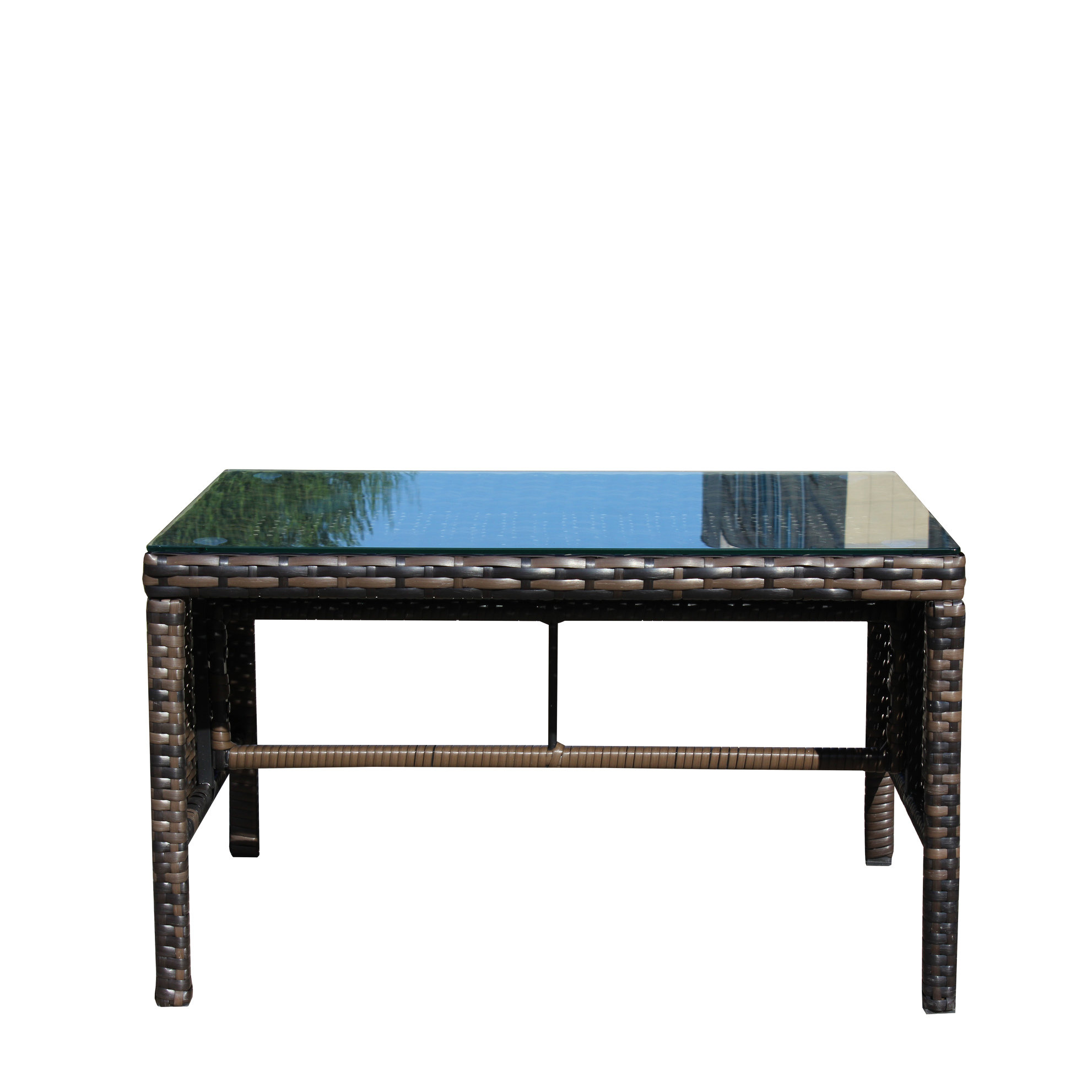 Ebern Designs Outdoor Coffee Table With Clear Tempered Glass - Brown ...