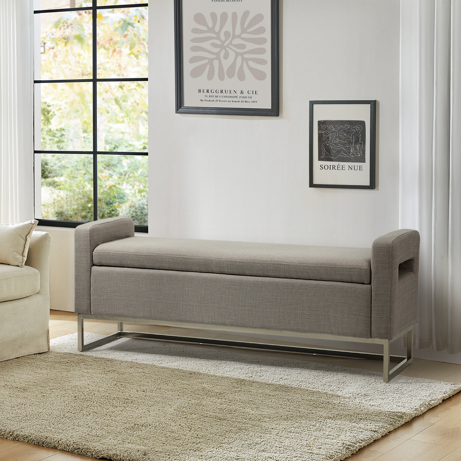 Wade Logan Anavaeh Minimalist 59'' Wide Upholstered Flip Top Storage ...