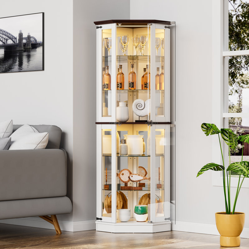 Wrought Studio™ white corner dining cabinet,lighted curio cabinets with ...