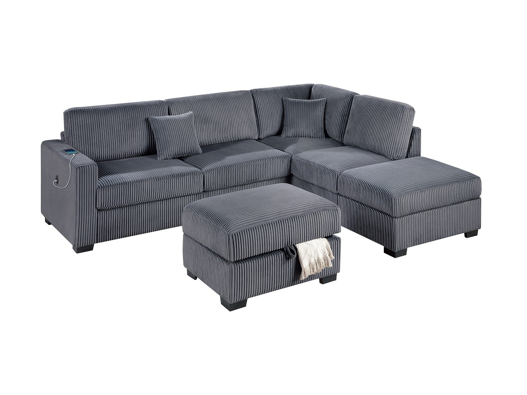 Latitude Run® Corduroy Sectional Sofa Reversible Chaise Sofa W USB ...