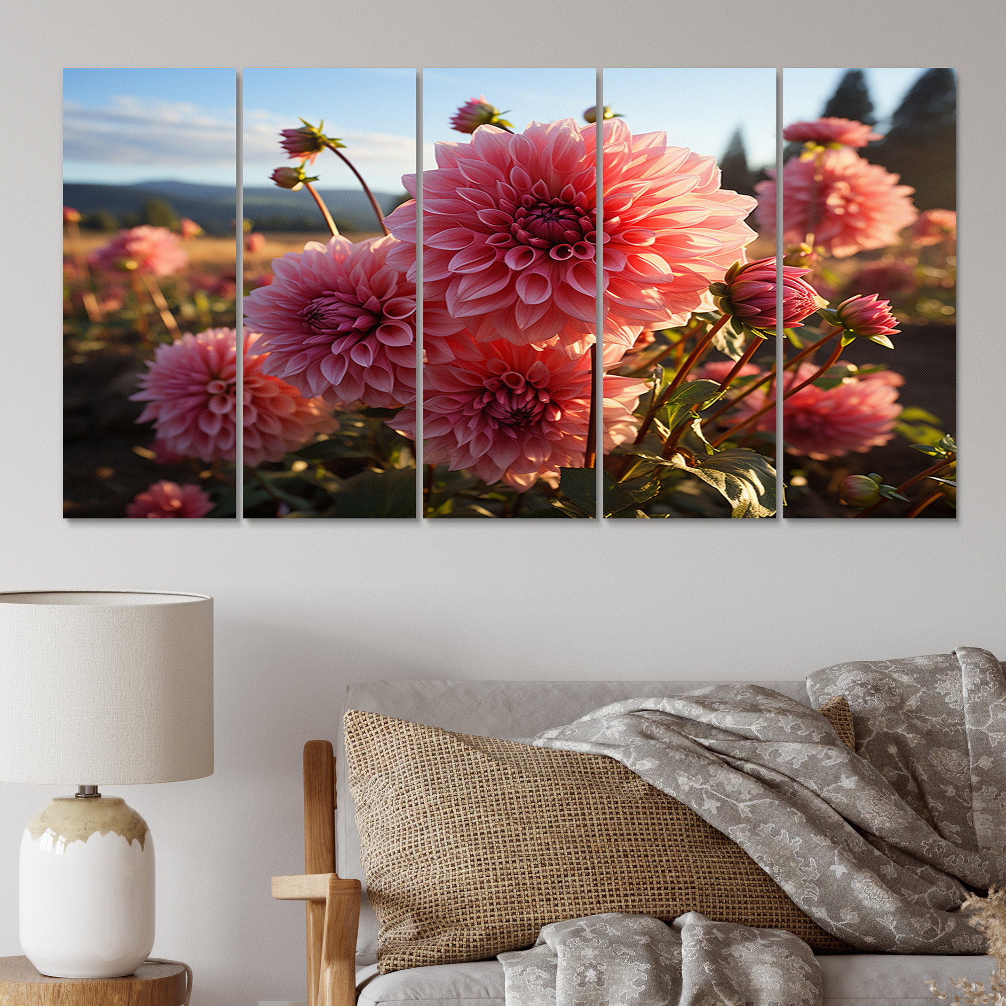 Design Art Dahlia Field Sunrise II - Floral Metal Wall Decor Set | Wayfair