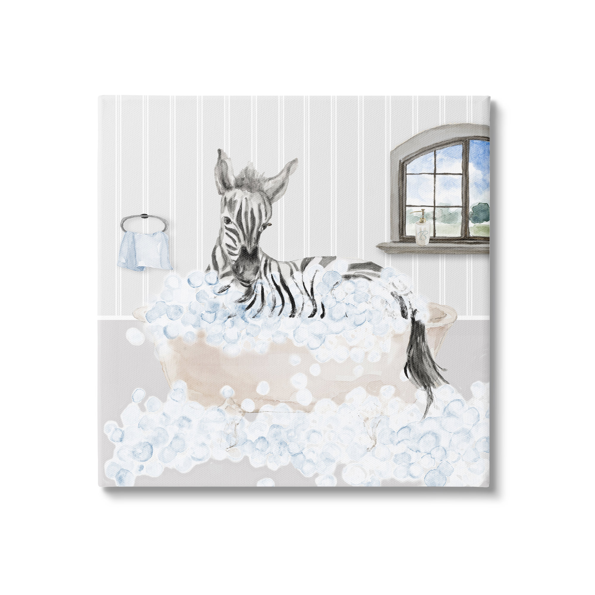 Stupell Industries Zebra Splash Bubble Bath Canvas Wall Art By Lanie ...